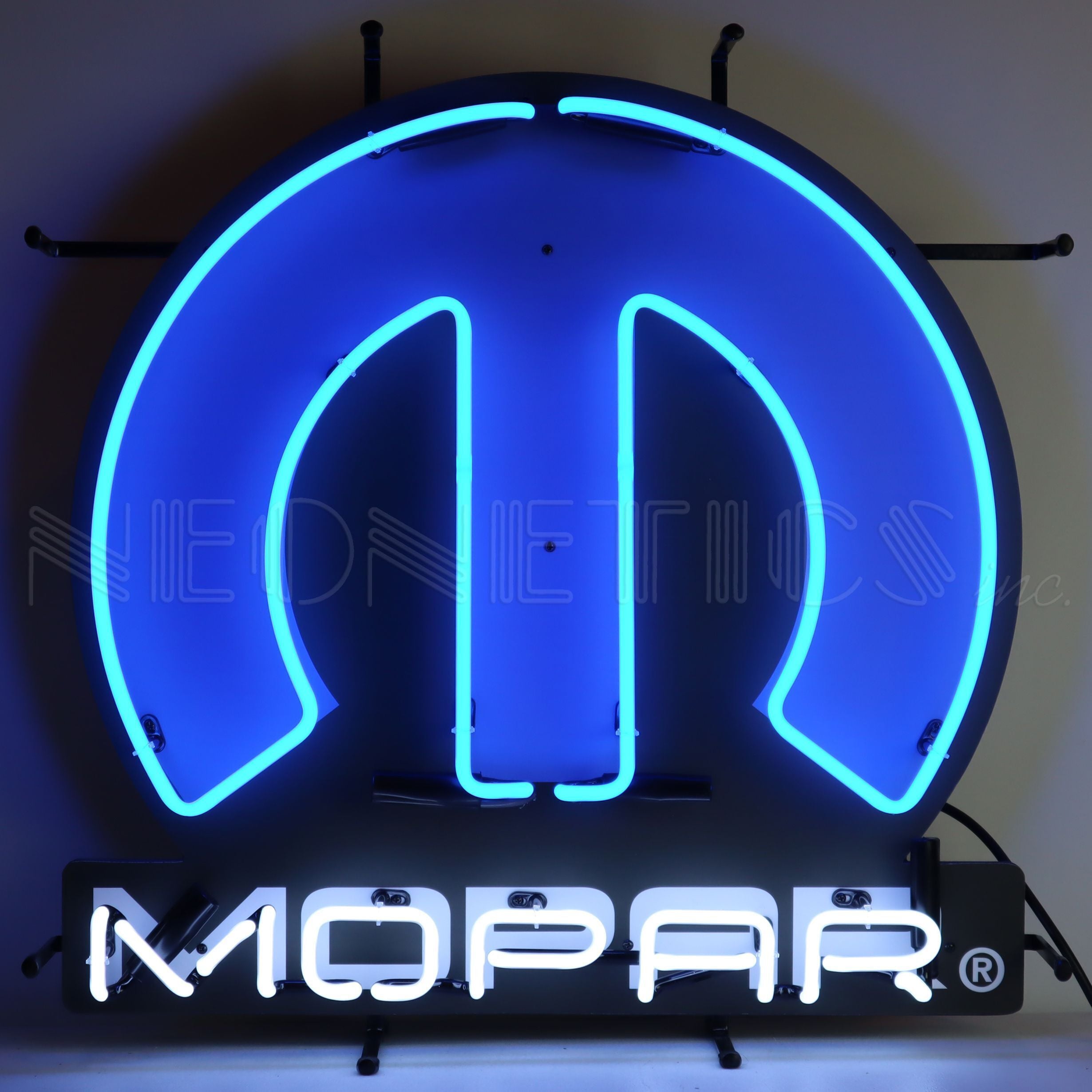 MOPAR "M" Neon Sign - 24" White & Blue Tubes, Metal Grid