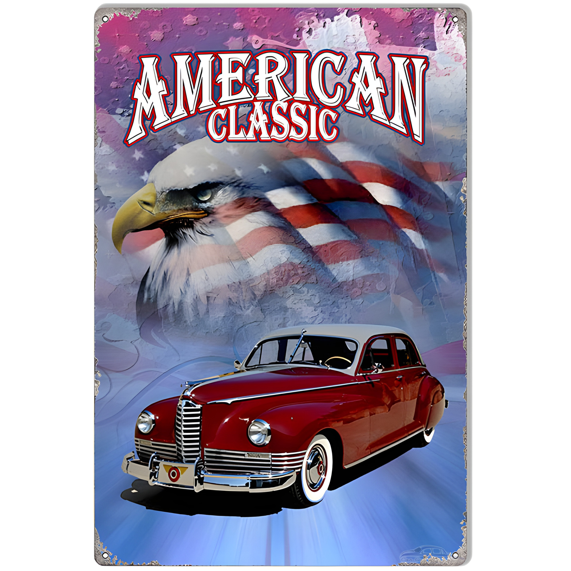 Red American Classic Cadillac Metal Sign - 12" x 18"