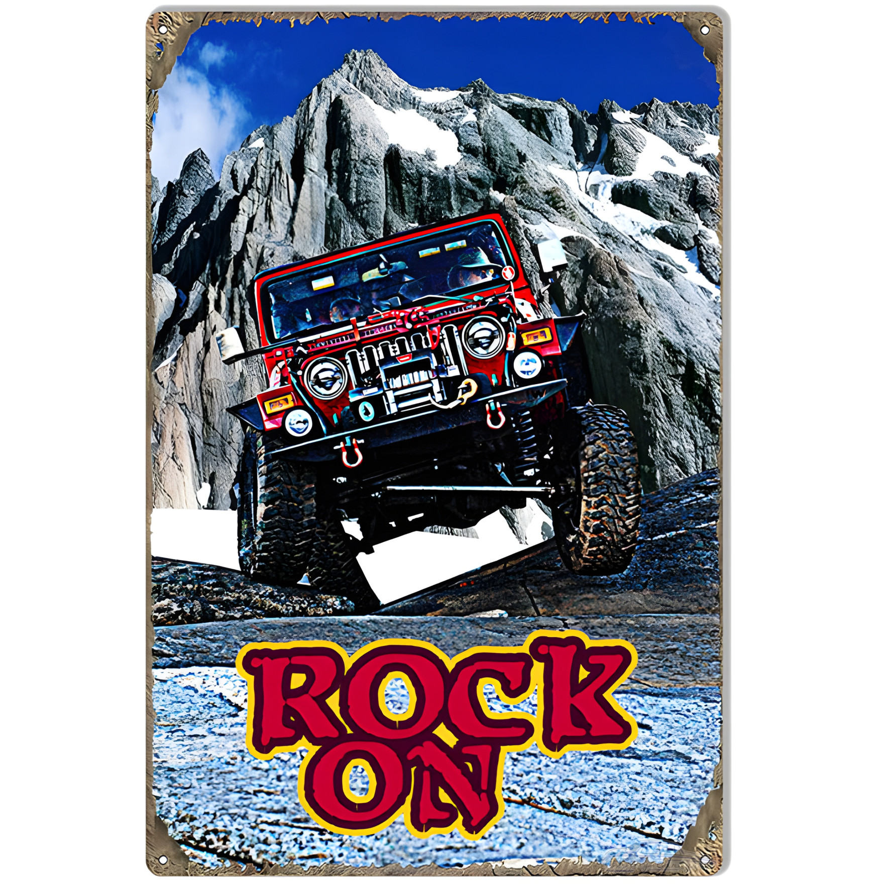 Rock On Jeep Metal Sign - 12" x 18"