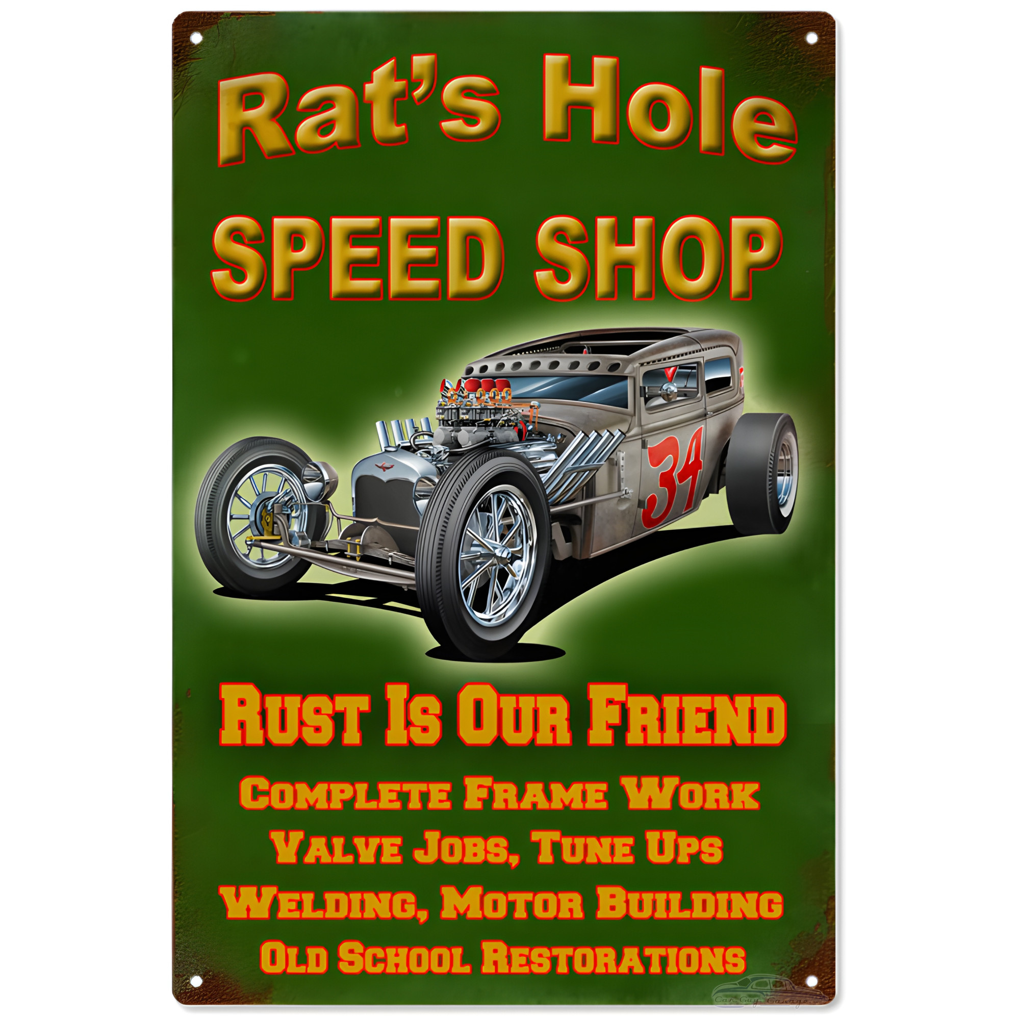 Rat's Hole Speed Shop Hot Rod Metal Sign - 12" x 18"