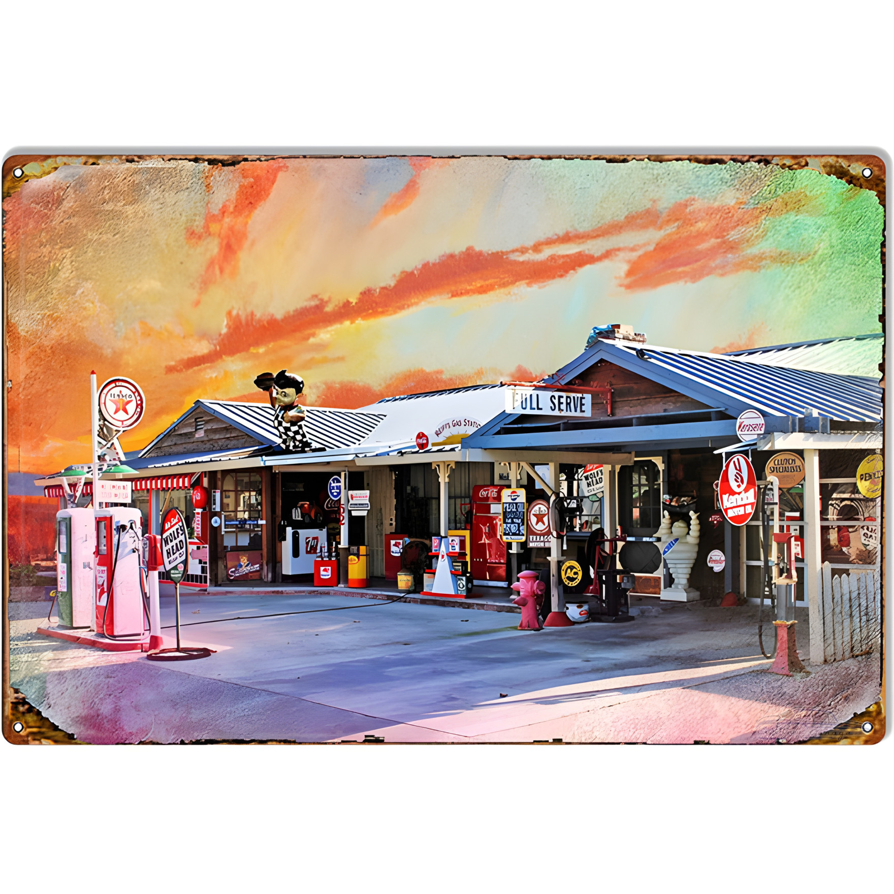 Nostalgic Texaco Full Service Gas Station Metal Sign - 12" x 18"