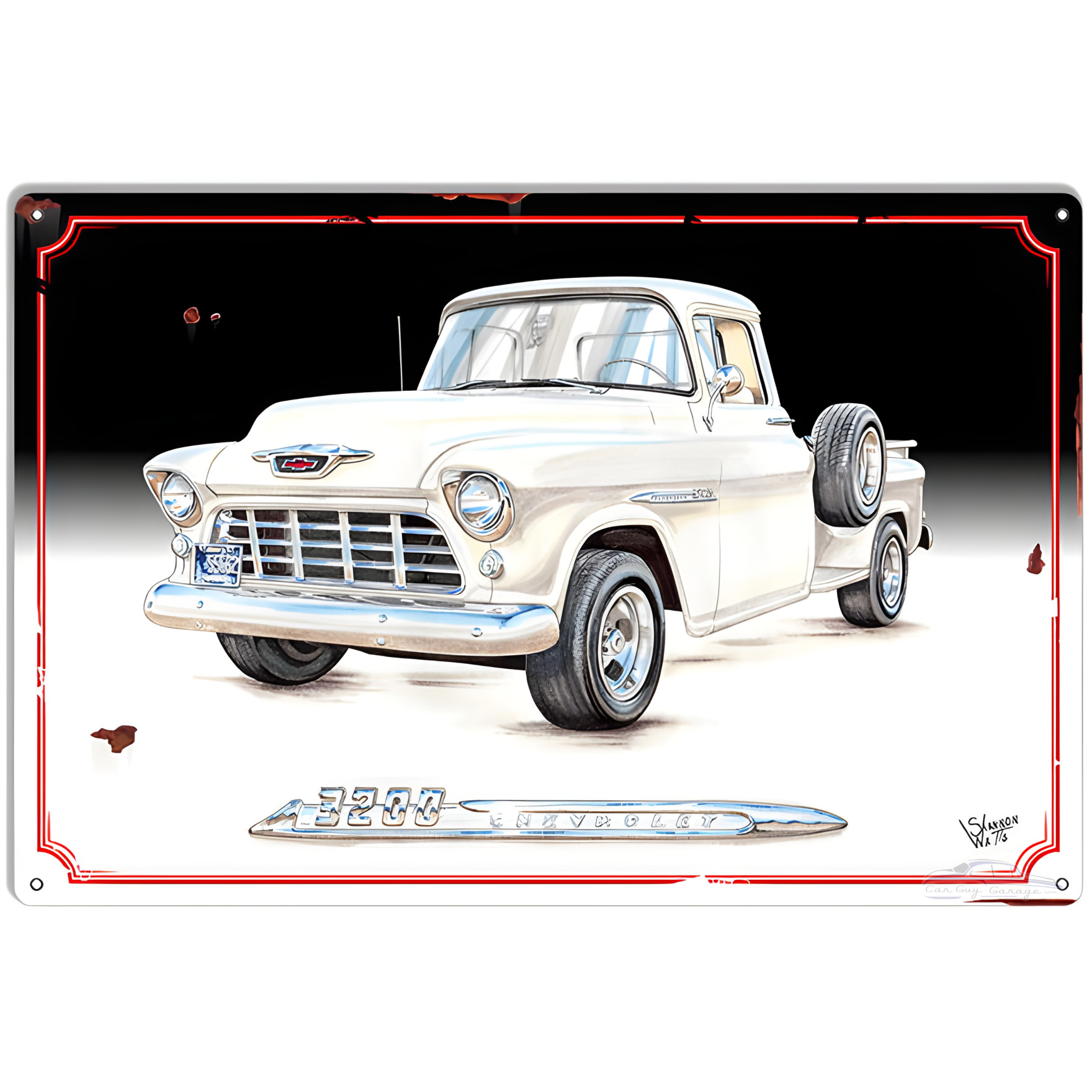 White 1950's Chevy Truck Metal Sign - 12" x 18"