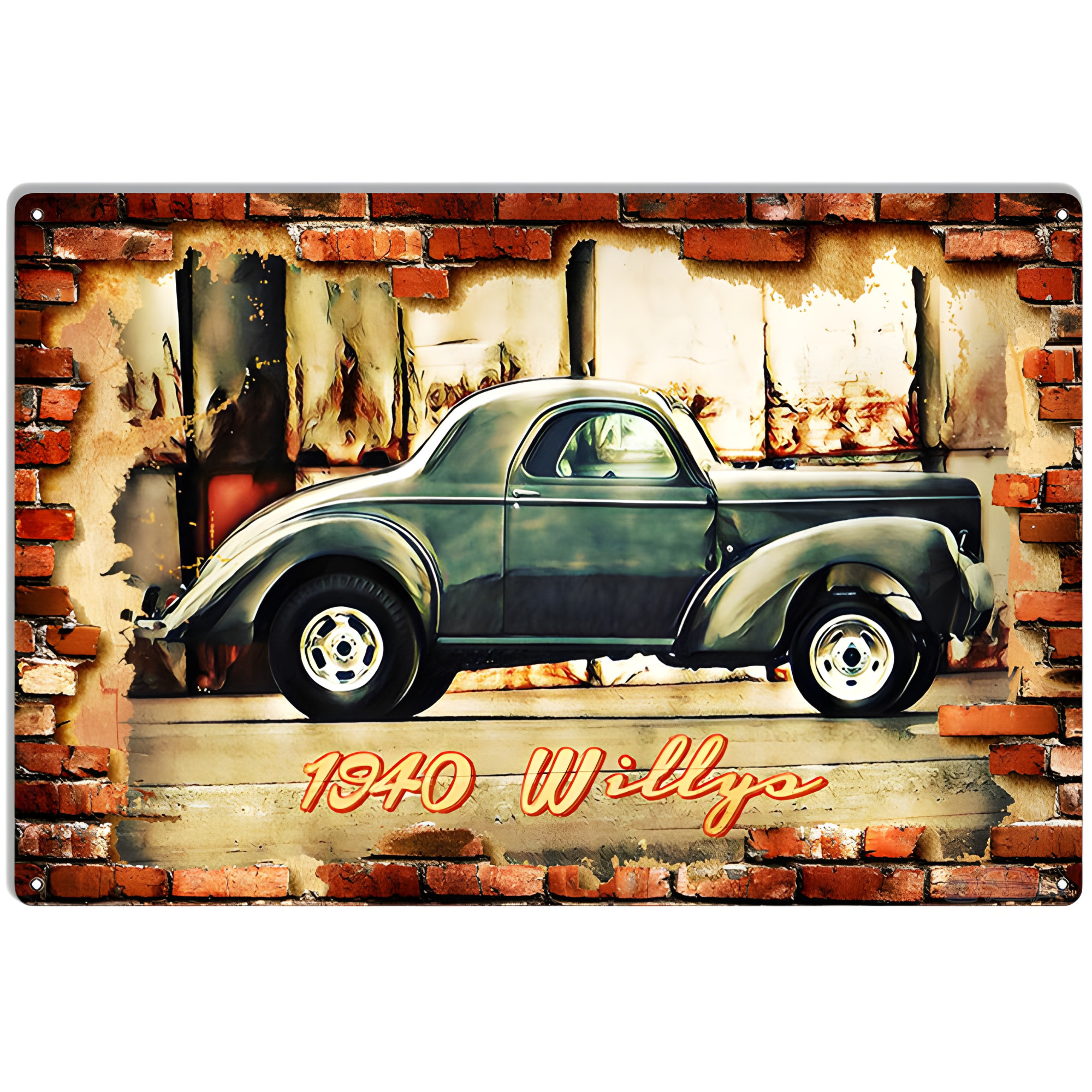 1940 Willys Hot Rod Car Garage Metal Sign - 16" x 24"