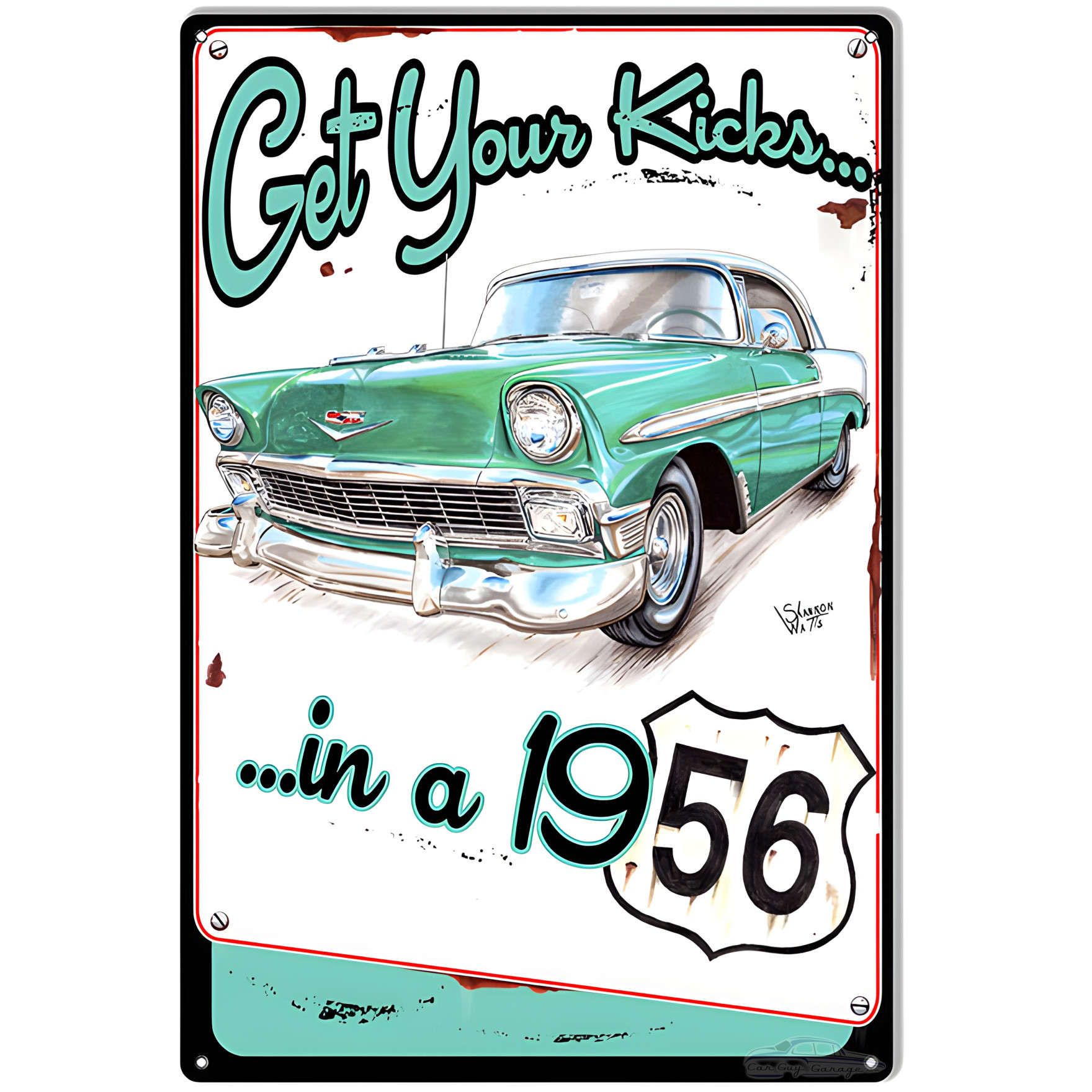 Get Your Kicks in A 1956 Chevy Metal Sign - 12" x 18"