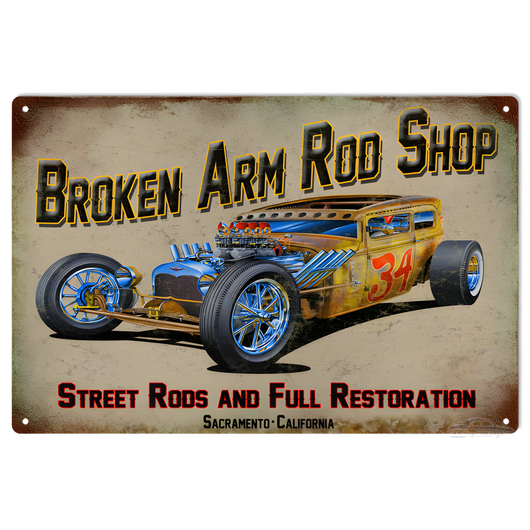 Broken Arm Rod Shop Street Rod's Hot Rod Metal Sign - 12" x 18"