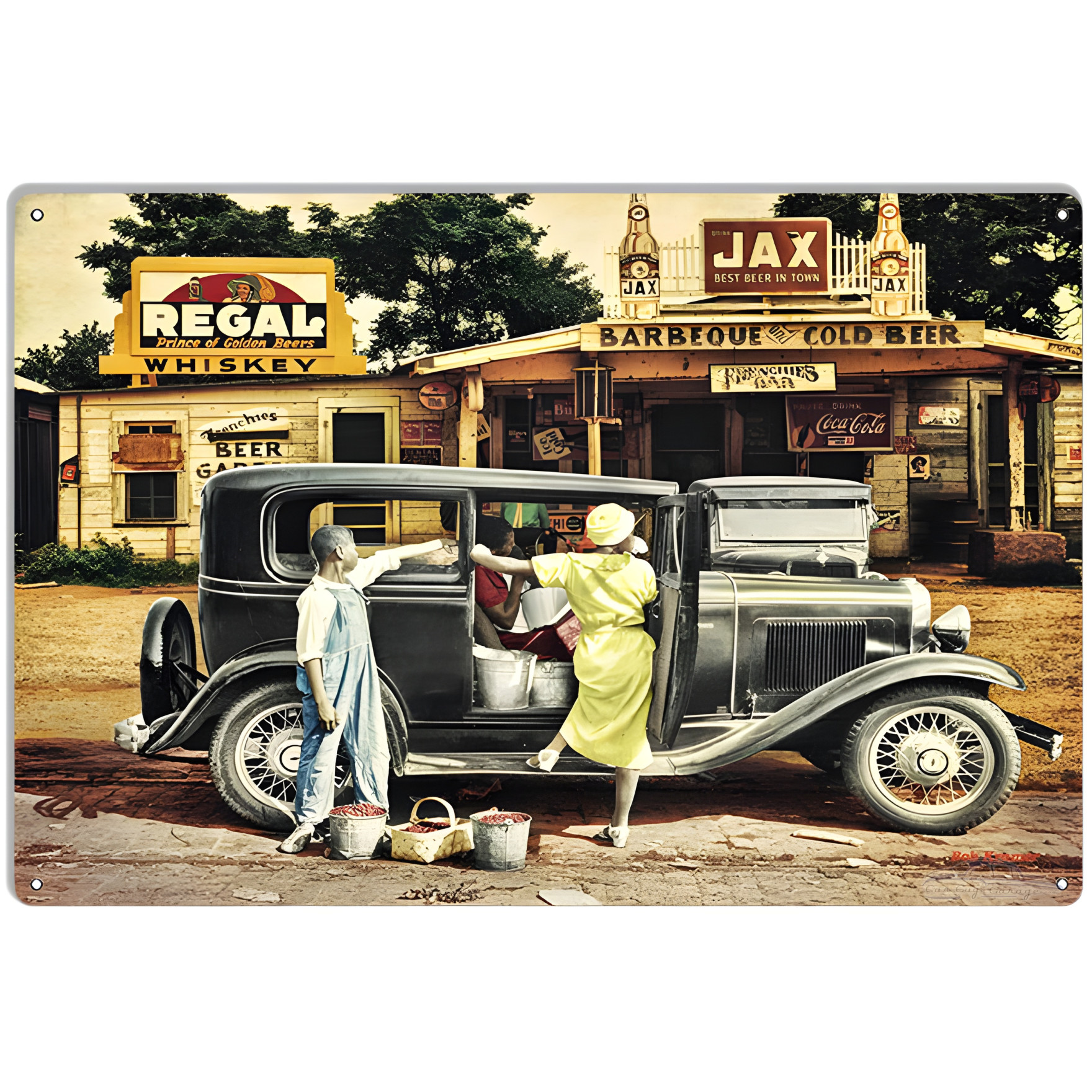 Afternoon Selling Berries In A 1930s Ford Metal Sign - 12" x 18"