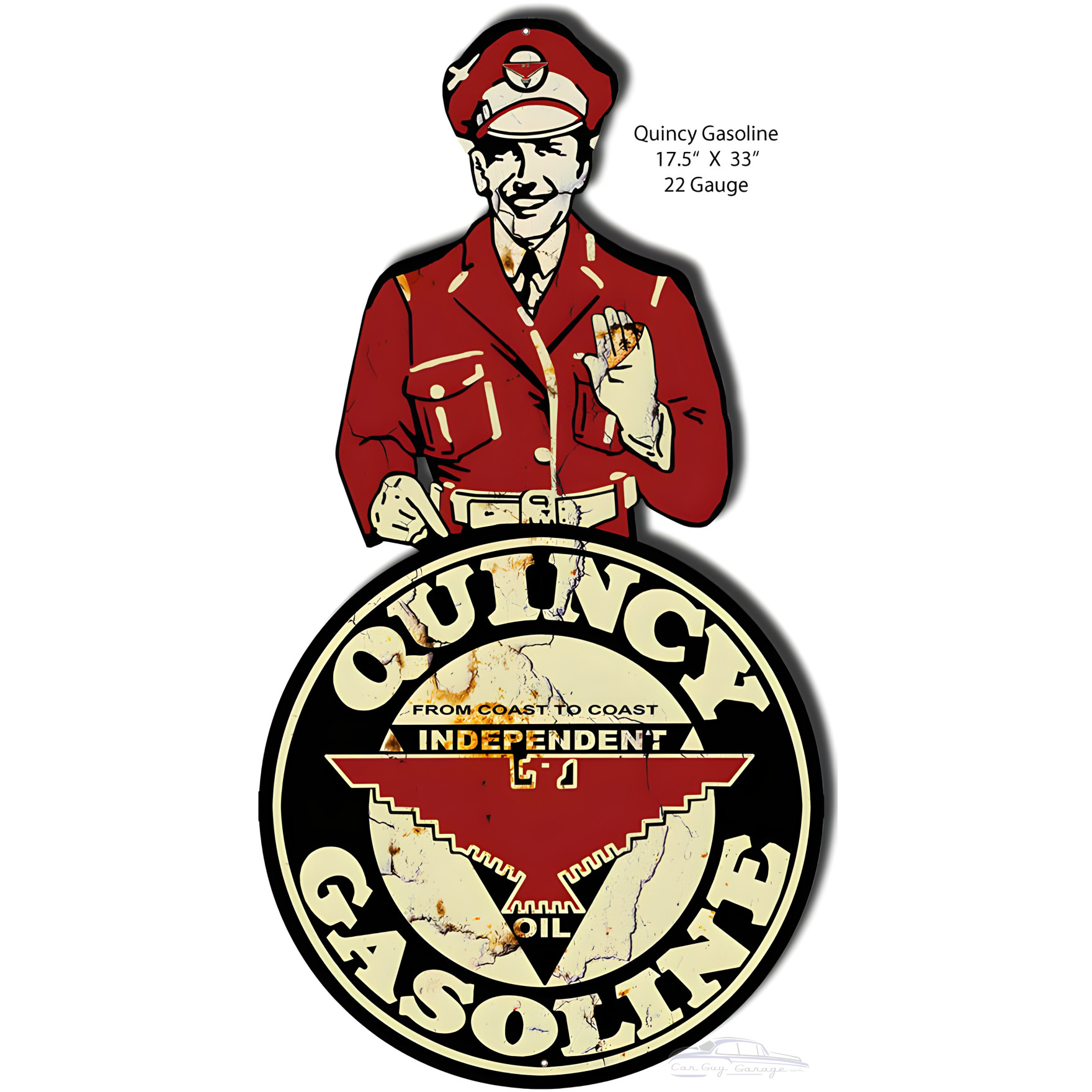 Vintage Quincy Gasoline Metal Sign - 17.5" x 33"