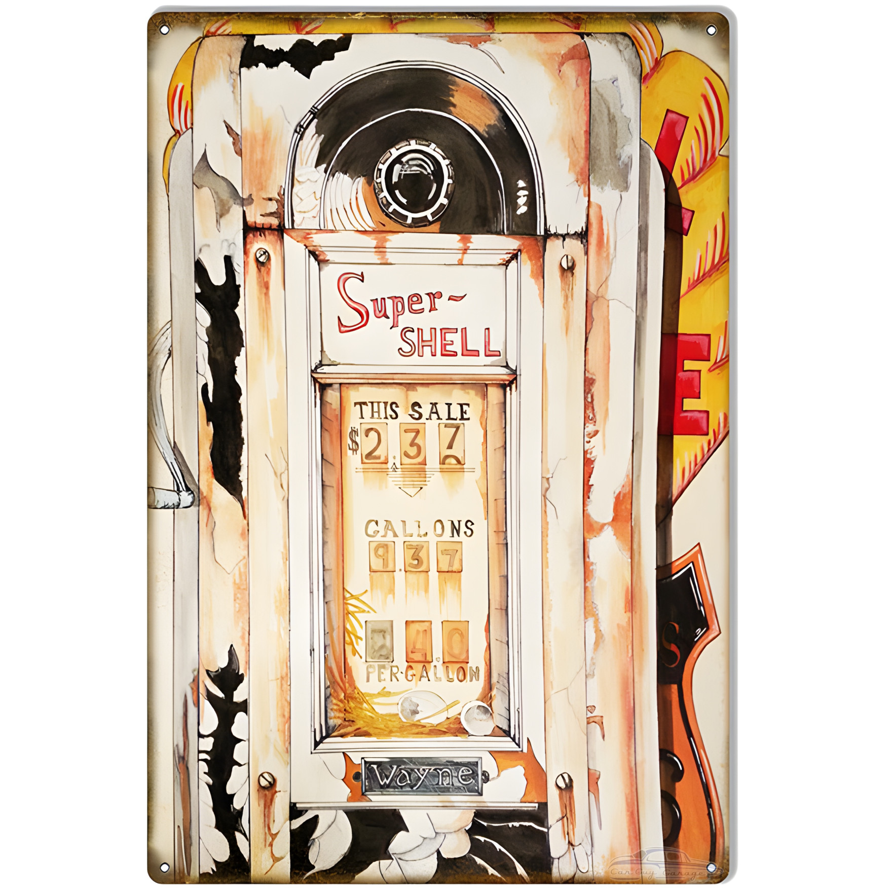 Super Shell Gas Station Pump Metal Sign - 12" x 18"