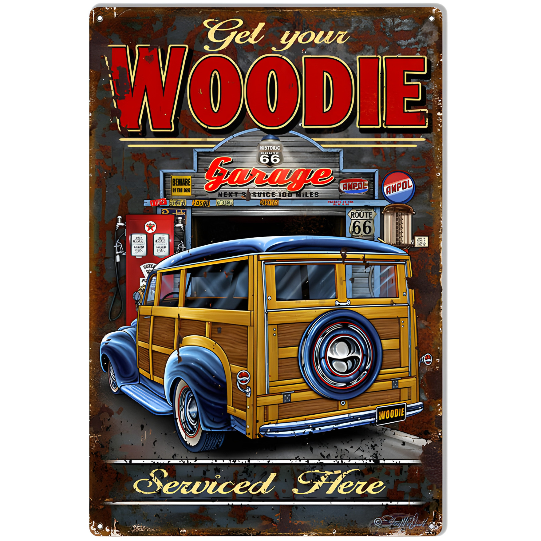 Woodie Service Garage Vintage Looking Gas Station Metal Sign - 12" x 18"