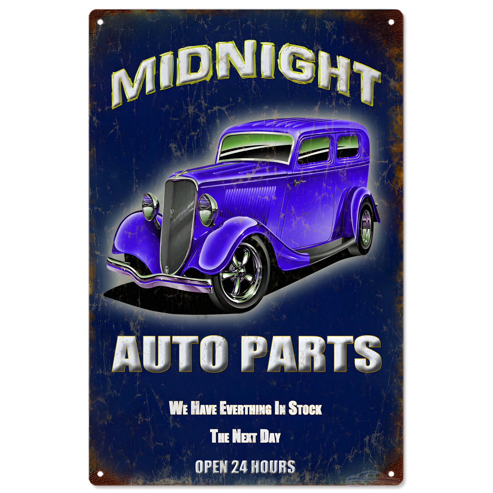 Midnight Auto Parts Hot Rod Garage Metal Sign - 12" x 18"