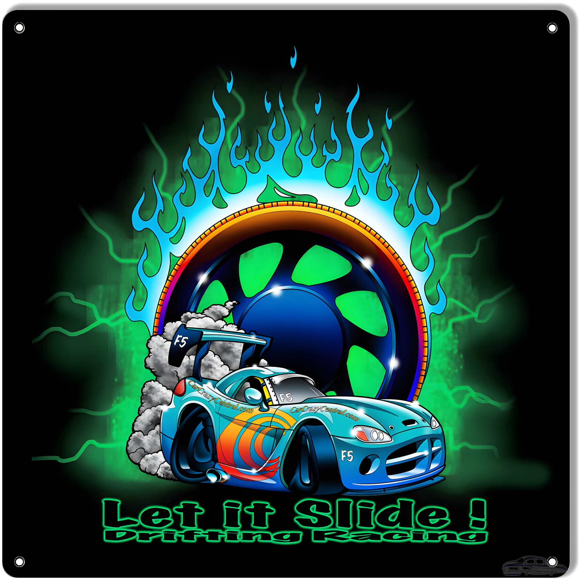 Let It Slide Drifting Racing Metal Sign - 12" x 12"