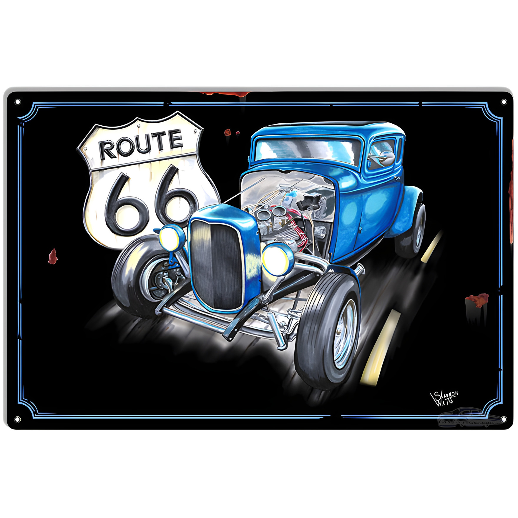 Route 66 Hot Rod Metal Sign - 12" x 18"