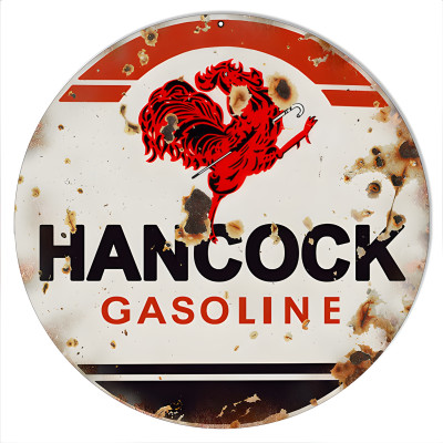 Hancock Gasoline Metal Sign - 14" Round