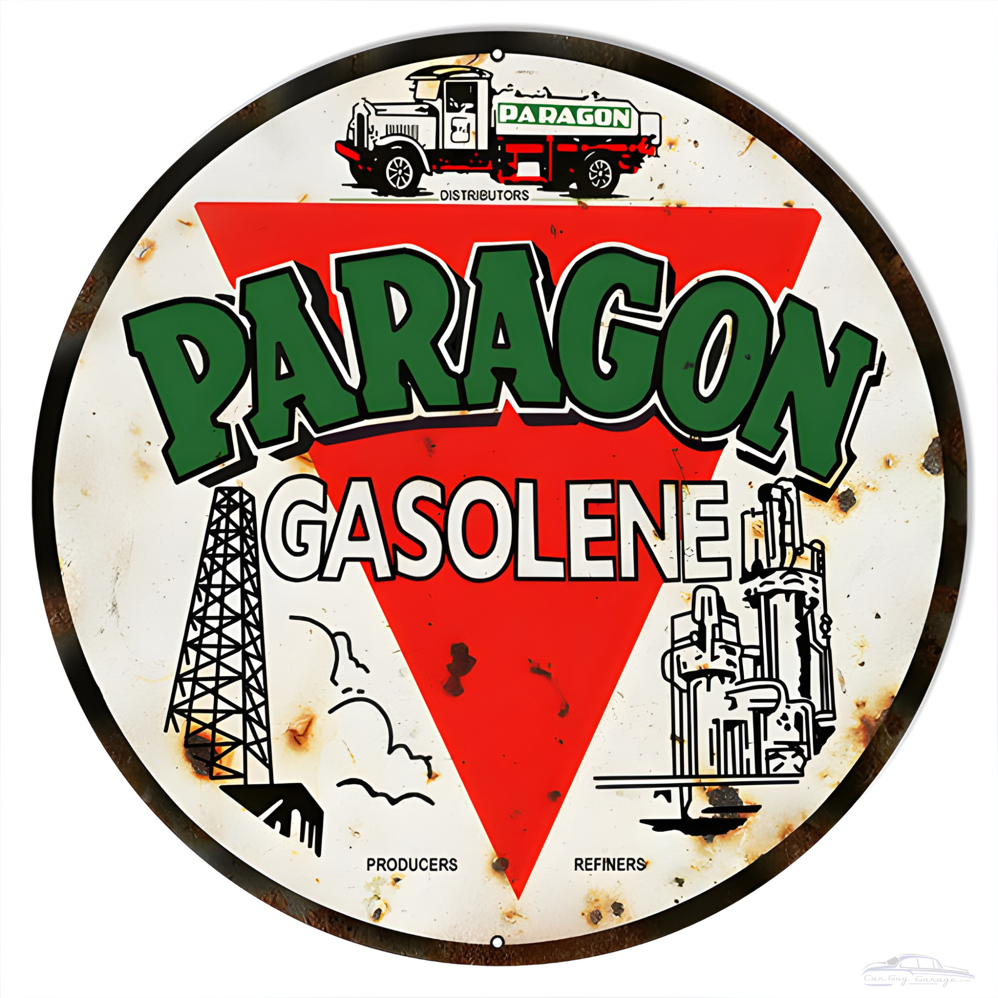 Paragon Gasolene Metal Sign - 24" Round