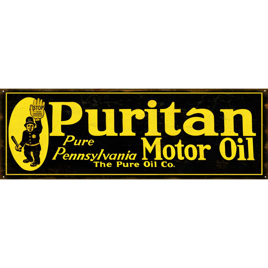 Puritan Motor Oil Metal Sign - 8" x 24"