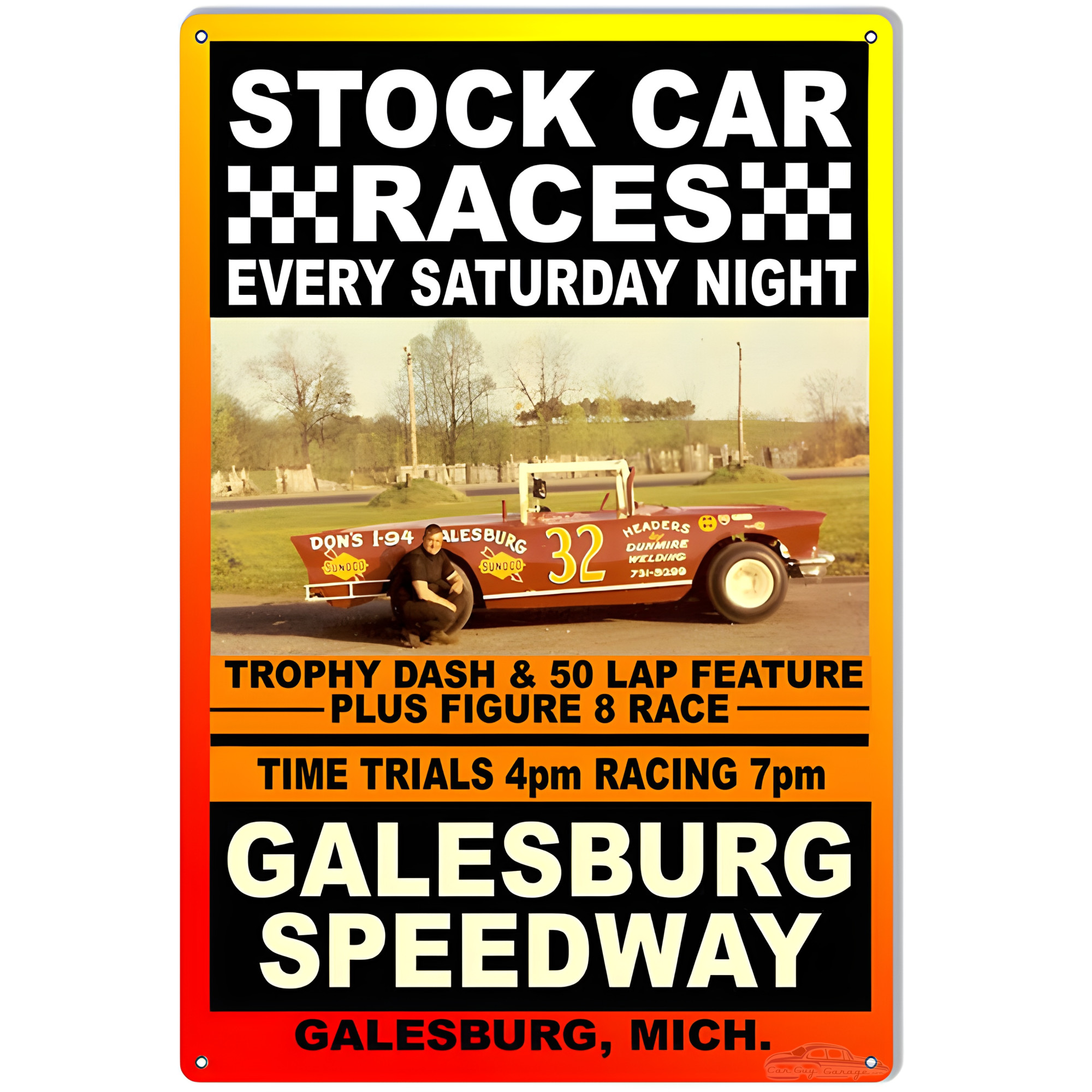 Stock Car Races Galesburg Motor Speedway Metal Sign - 12" x 18"