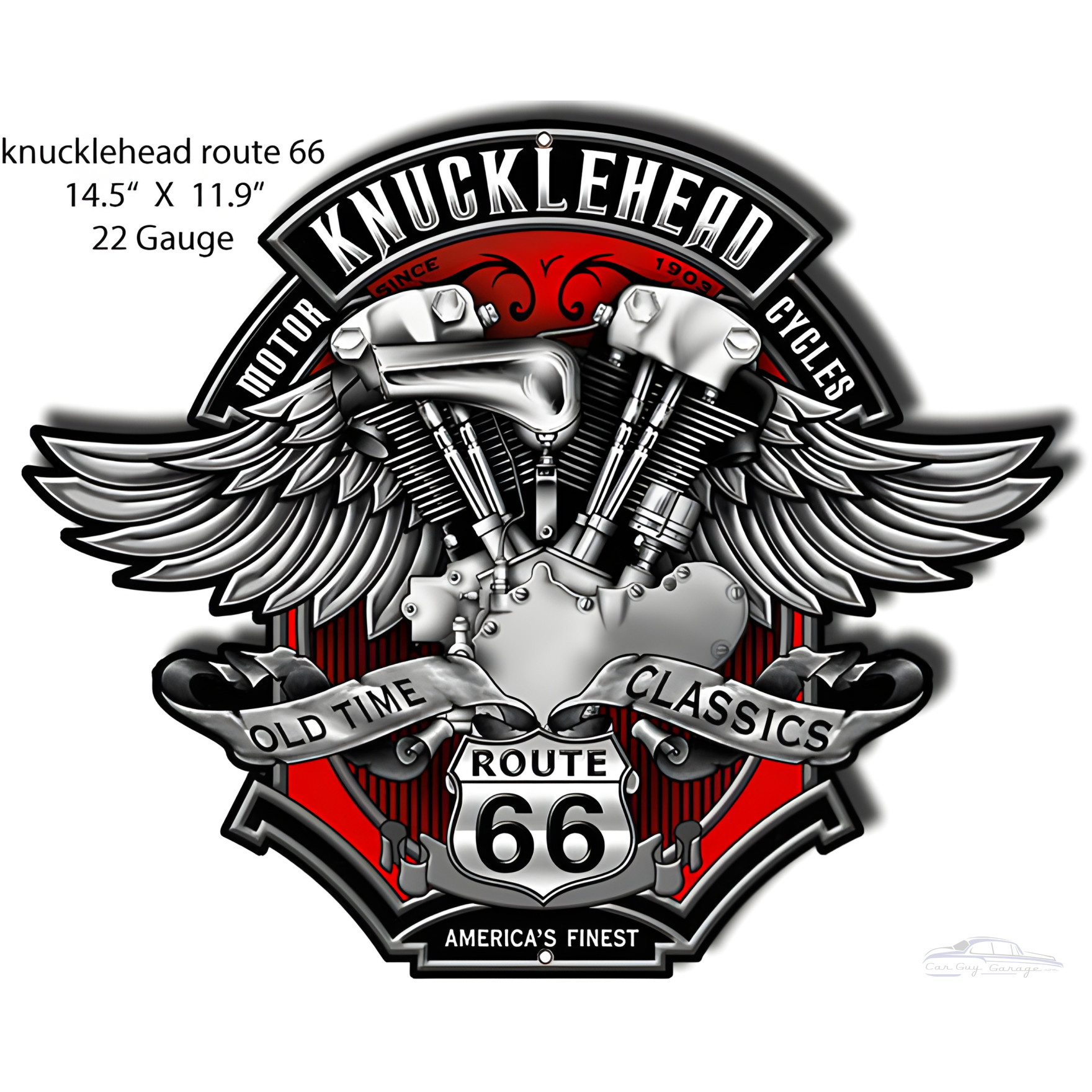 Route 66 Knucklehead Motorcycles Metal Sign - 11.9" x 14.5"