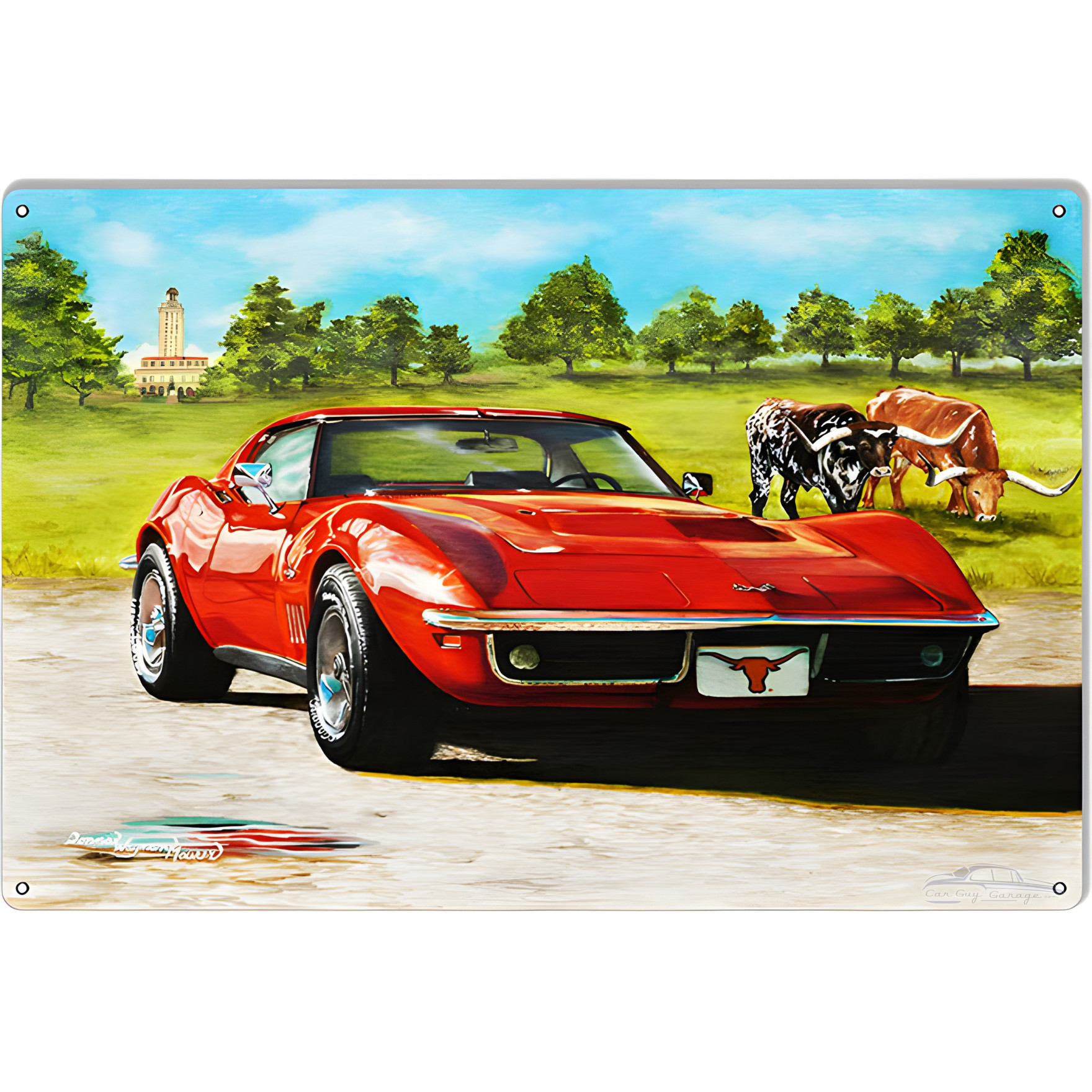 Sleek Red Corvette Metal Sign - 12" x 18"