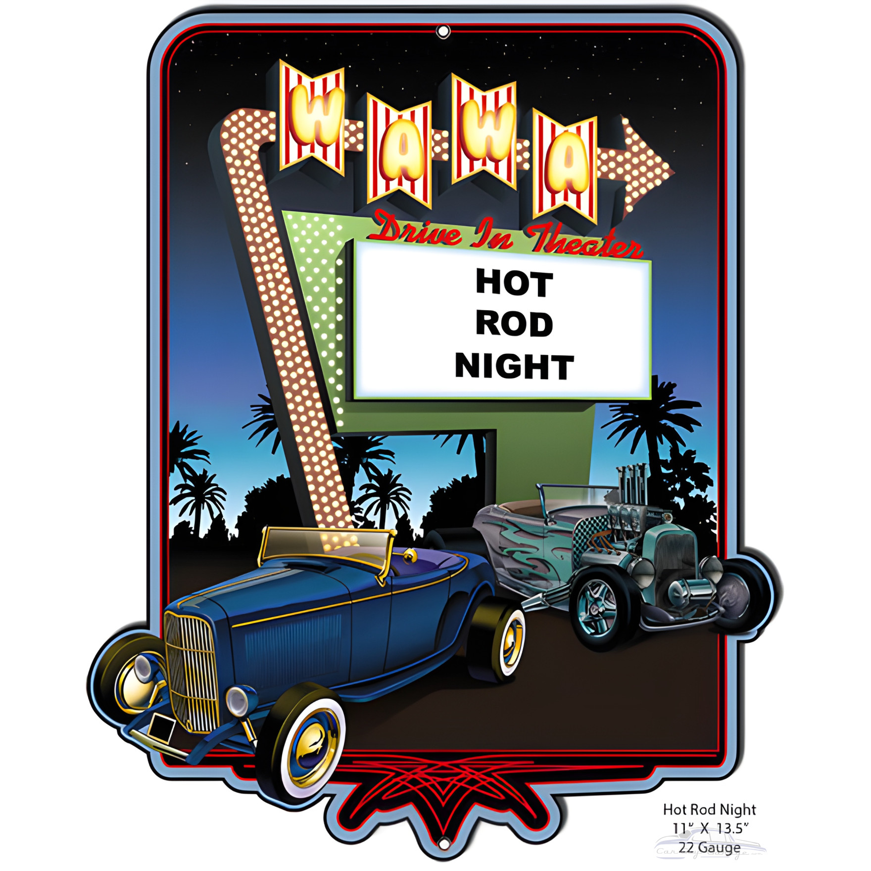 Hot Rod Drive In Show Night Metal Sign - 11" x 13.5"