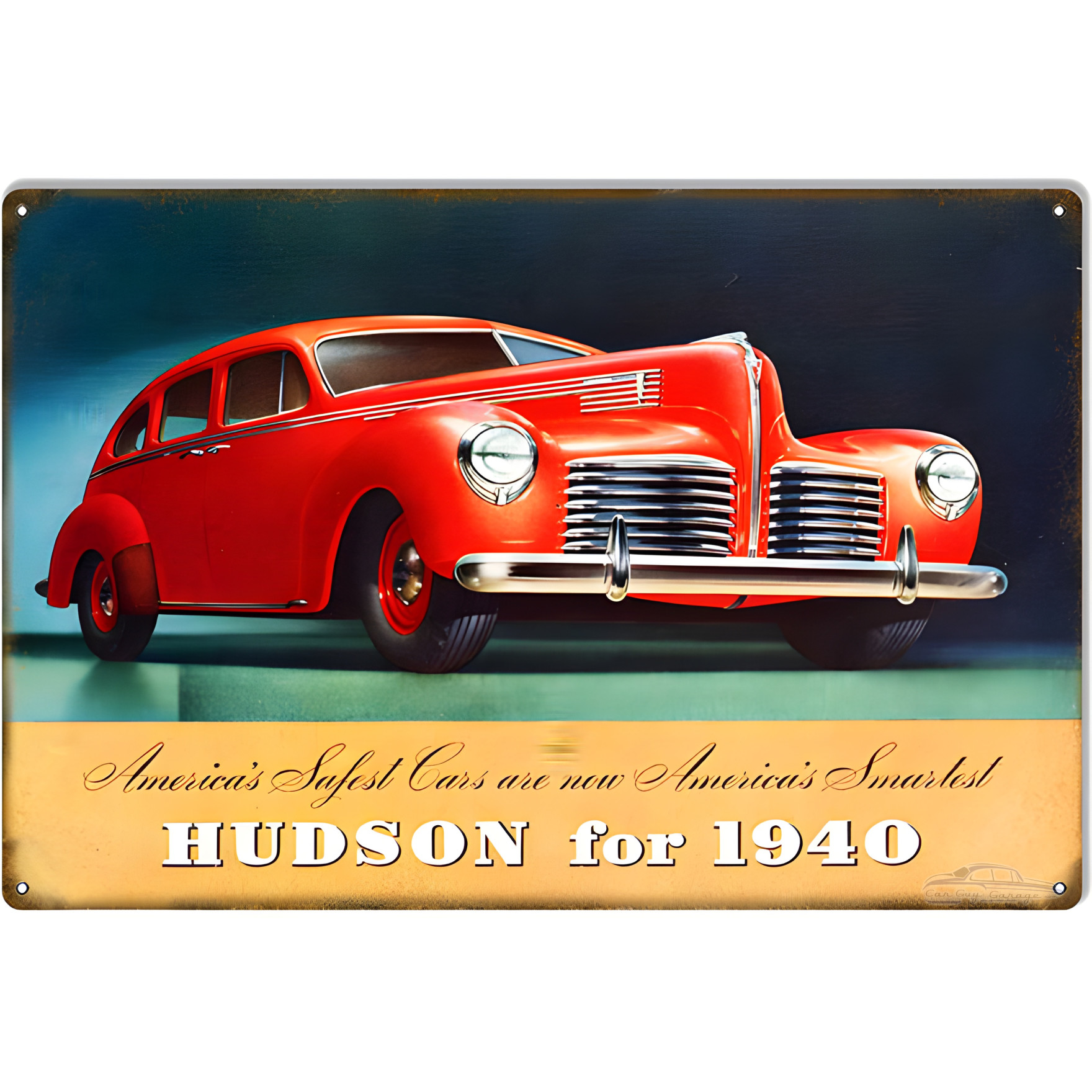 Red 1940 Hudson Garage Shop Metal Sign - 12" x 18"