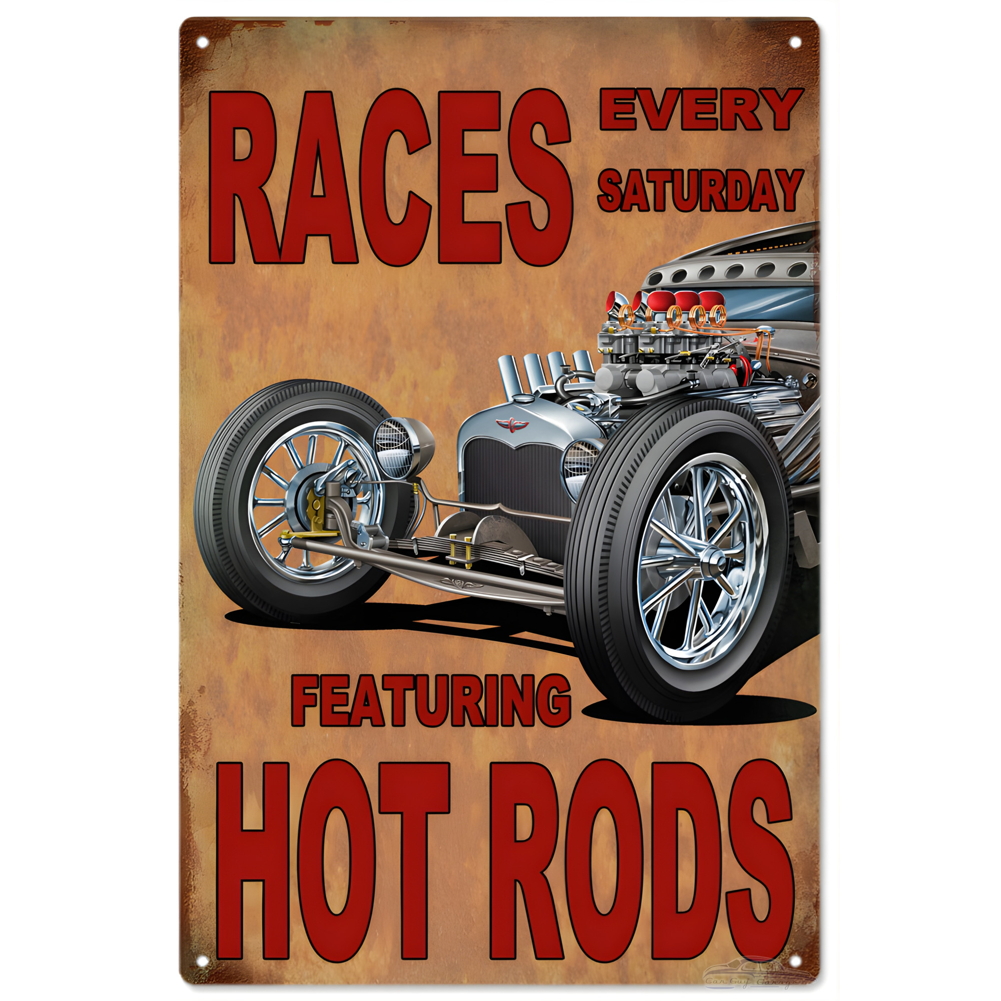 Hot Rod Races Every Saturday Metal Sign - 12" x 18"