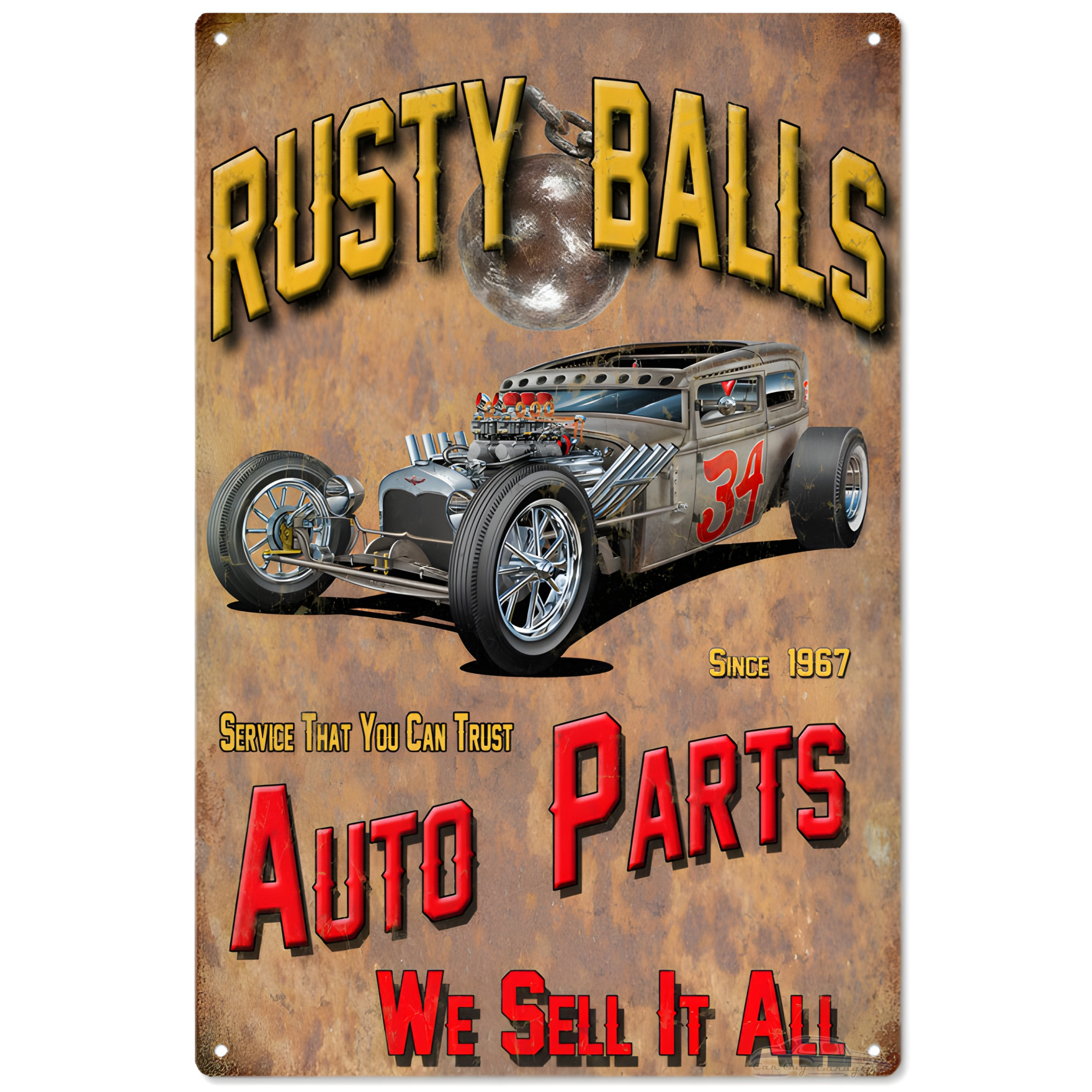 Rusty Balls Auto Parts Hot Rod Auto Parts Metal Sign - 12" x 18"