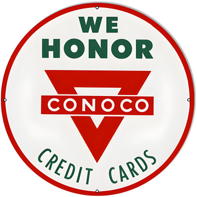 Conoco Credit Card Motor Oil Metal Sign - 18" x 18"