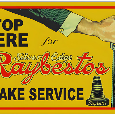 Silver Edge Raybestos Brake Service Gas Station Metal Sign - 12" x 18"