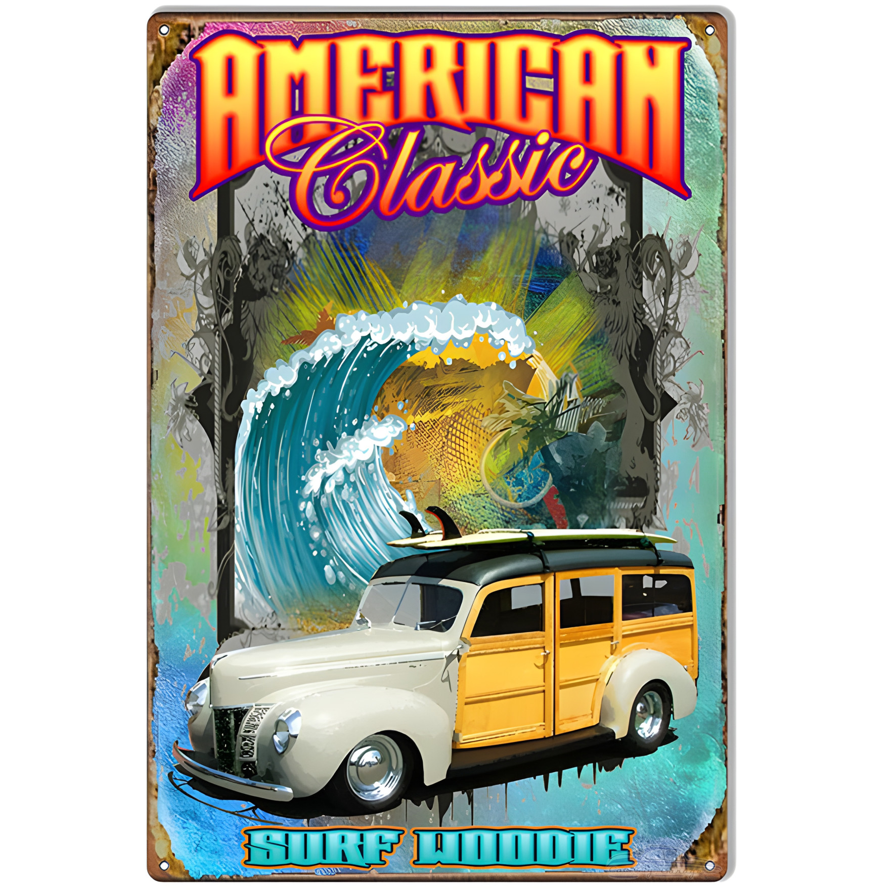 Surf Woodie Classic Metal Sign - 12" x 18"