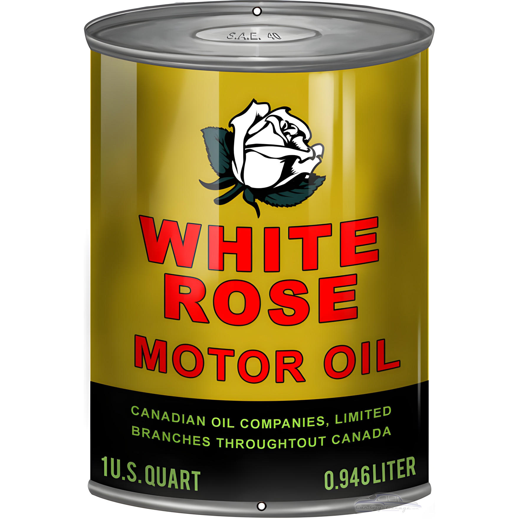 White Rose Motor Oil Can Cutout Metal Sign - 7.25" x 10.5"