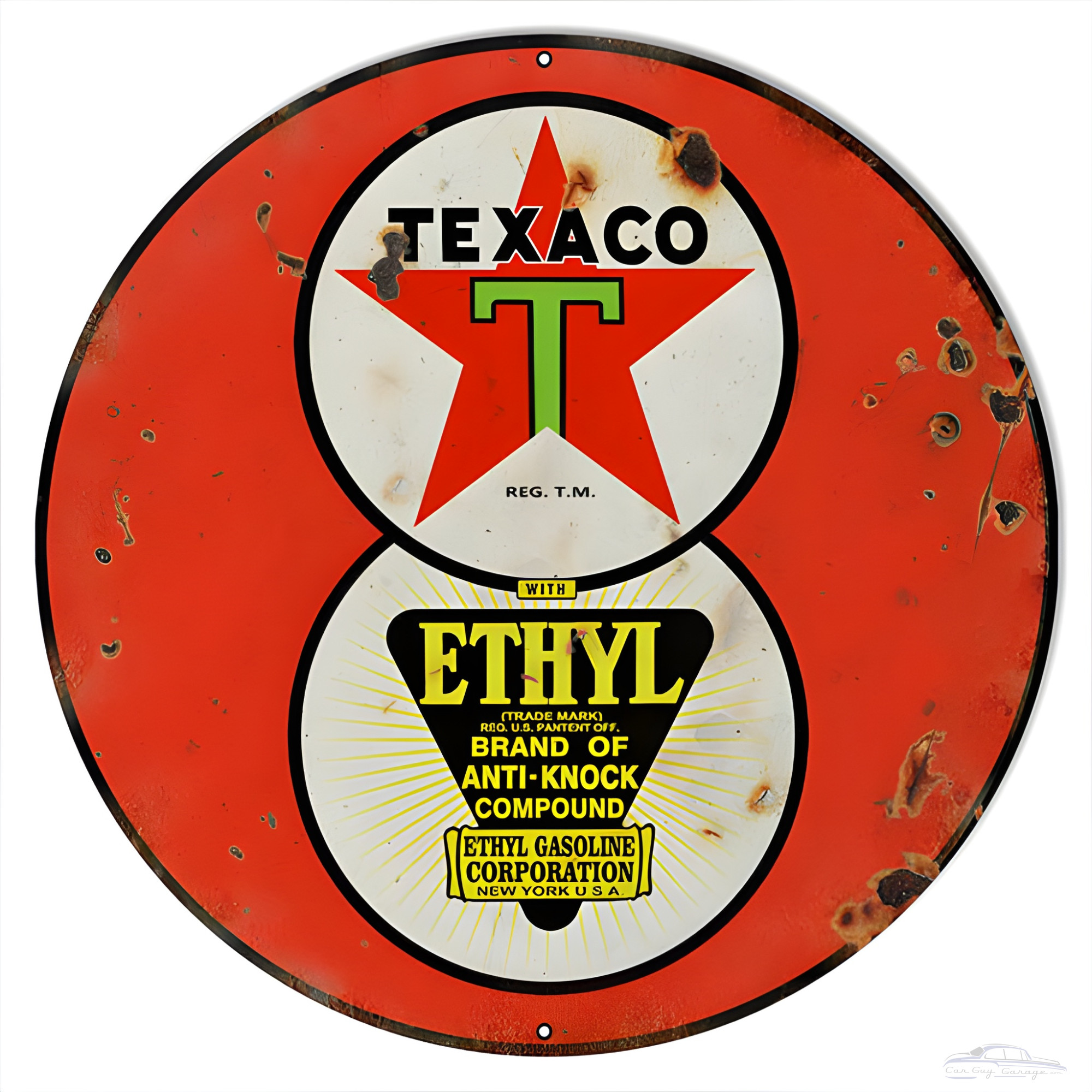 Red Ethyl Texaco Motor Oil Metal Sign - 18" Round
