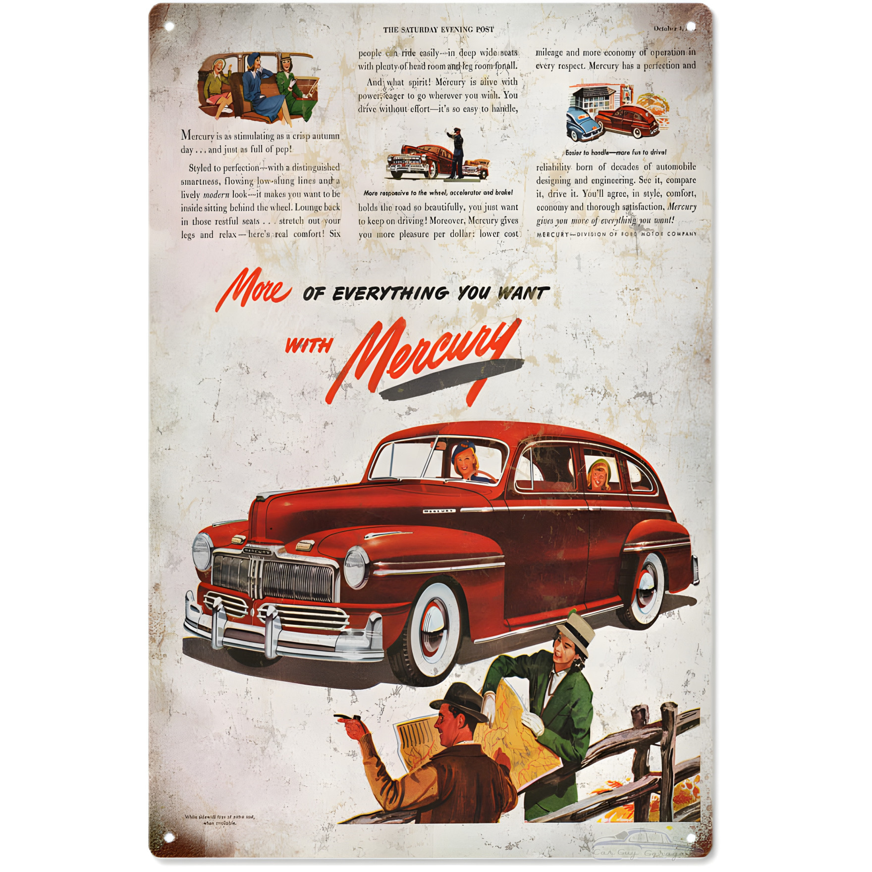 The Saturday Evening Post Mercury Advertisement Metal Sign - 12" x 18"