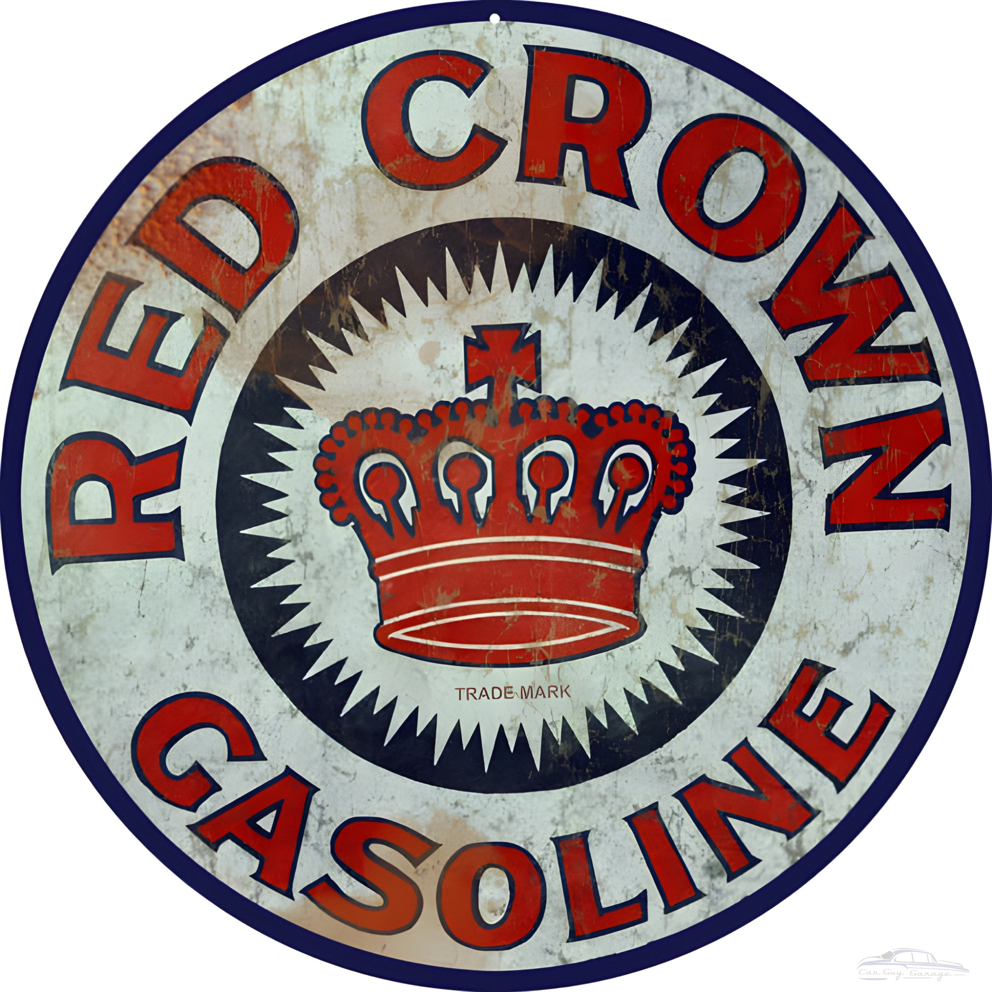 Red Crown Gasoline Station Metal Sign - 14" Round