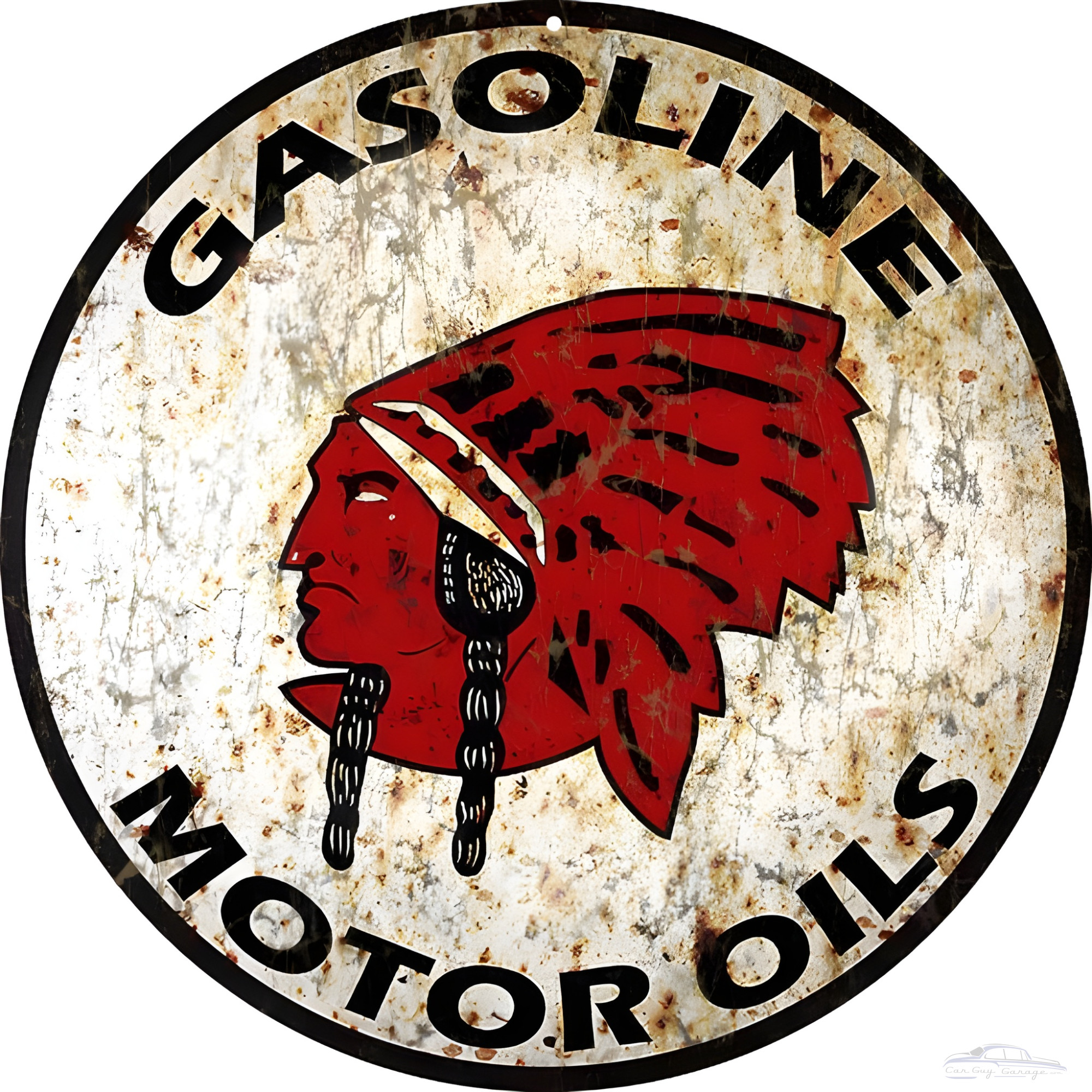 Gasoline Motor Oil Station Metal Sign - 14" Round