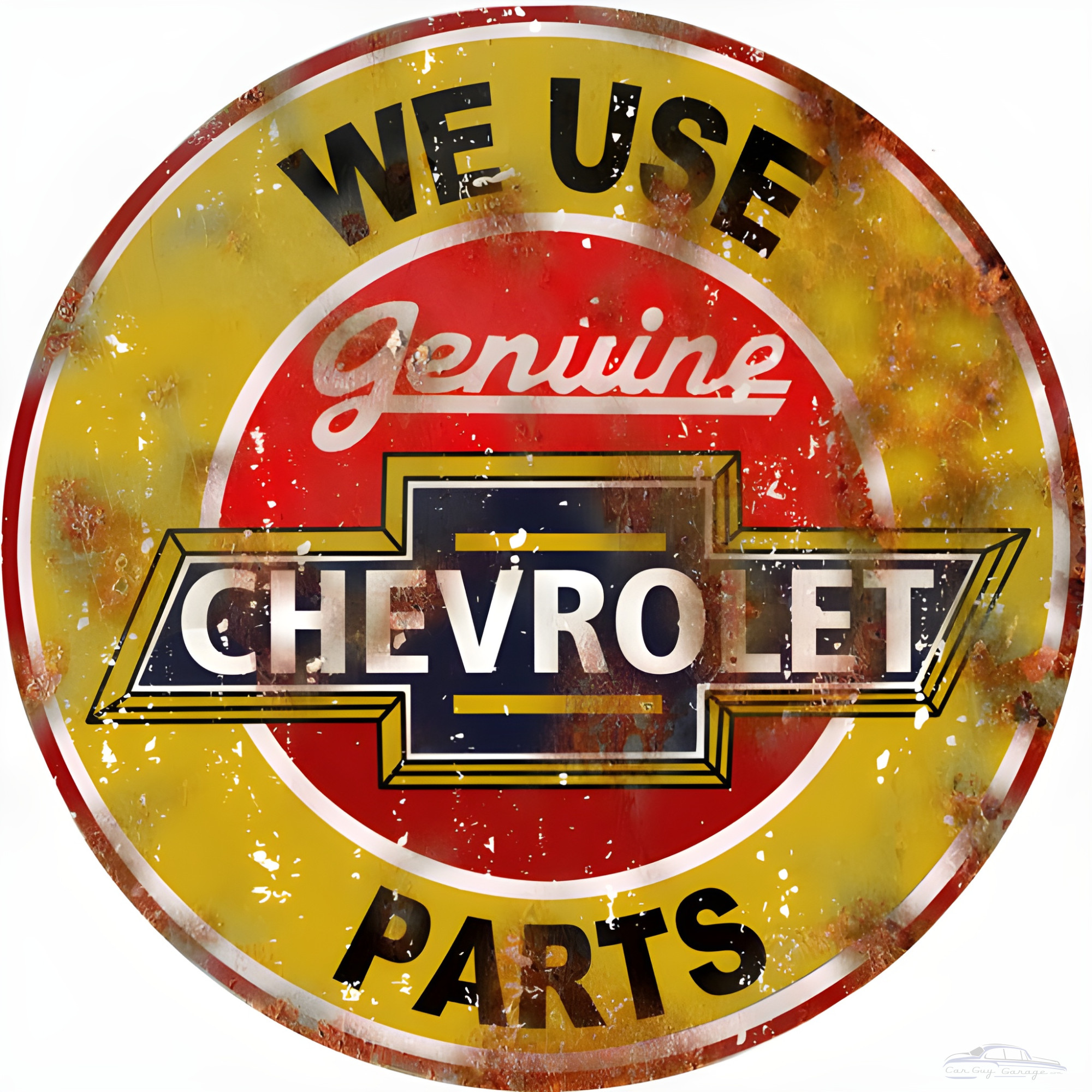 We Use Genuine Chevrolet Parts Metal Sign - 14" Round