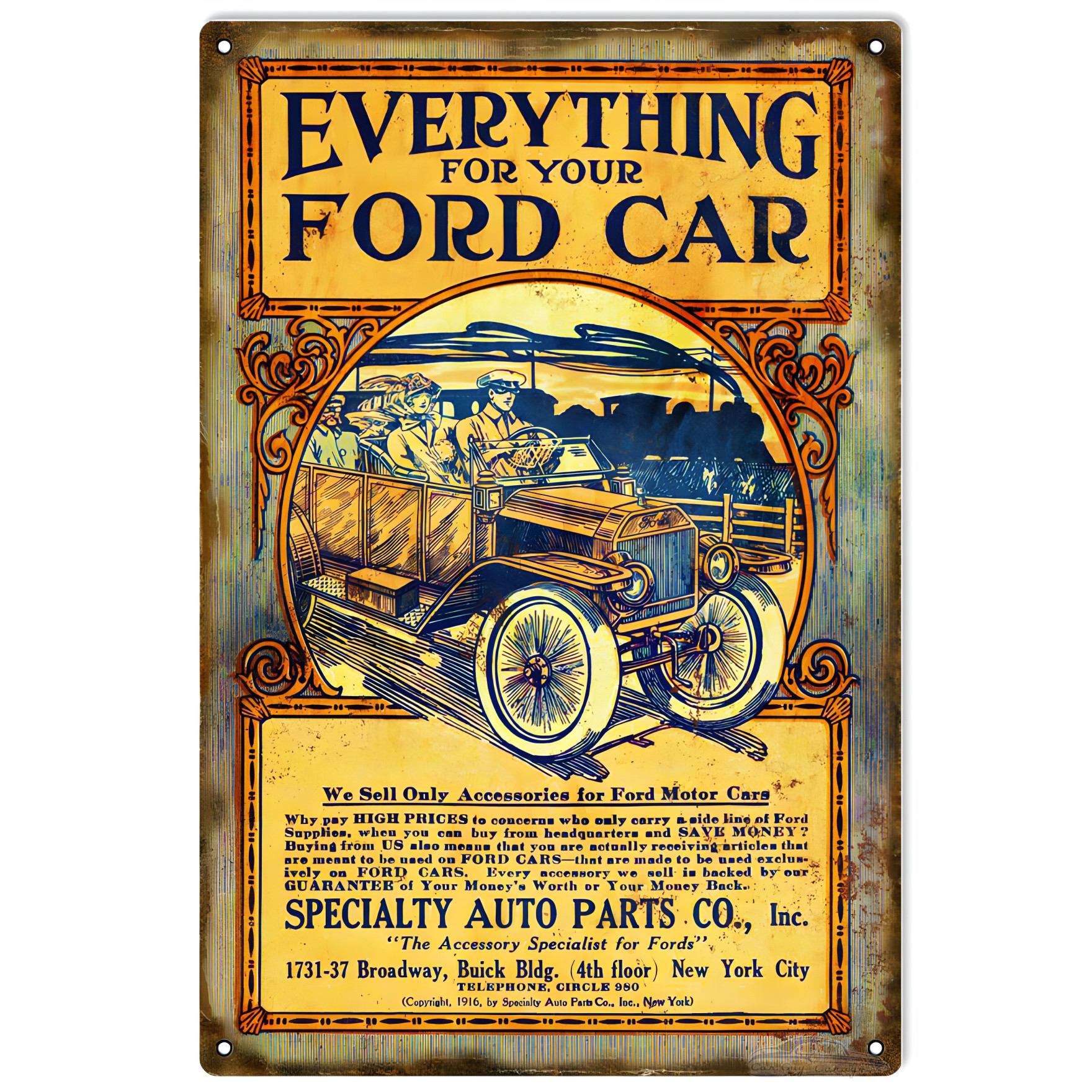Ford Classic Car Specialty Auto Parts Metal Sign - 12" x 18"
