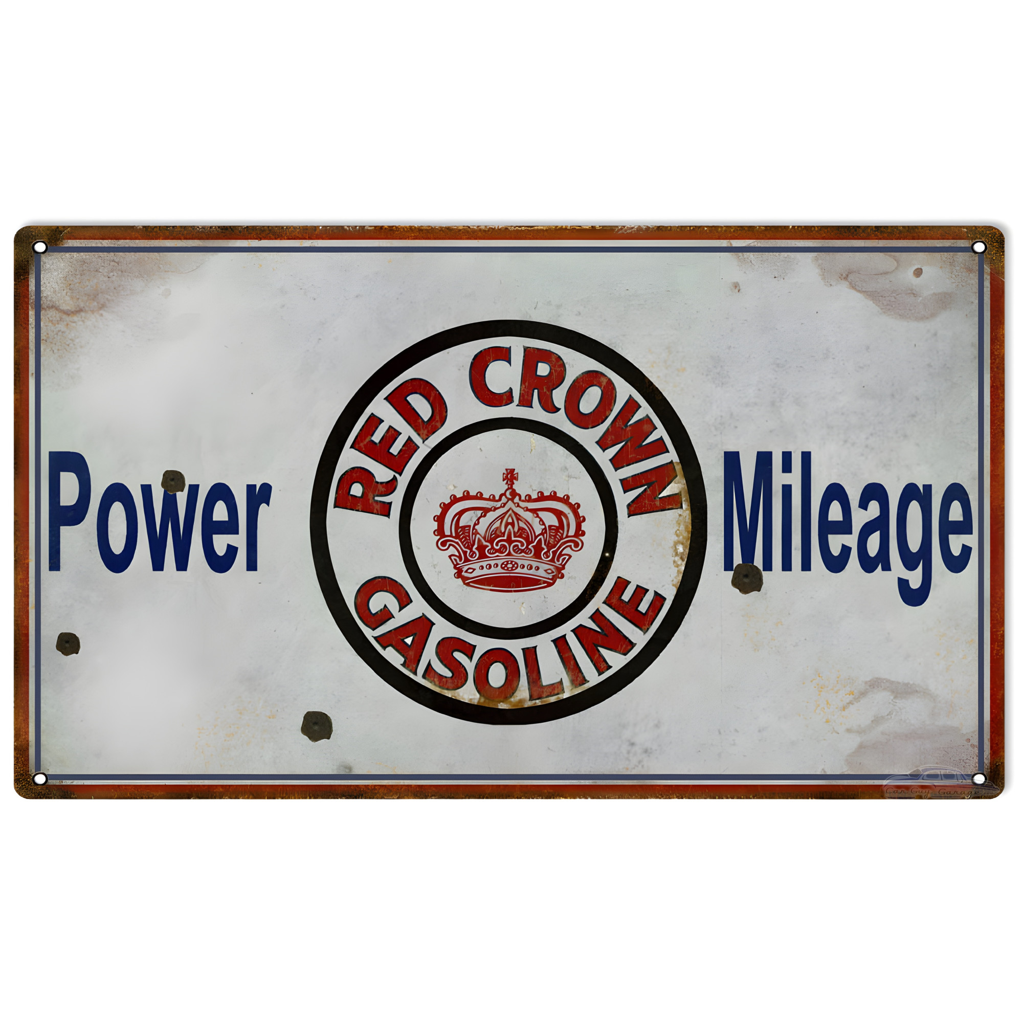 Red Crown Gasoline Power Mileage Metal Sign - 8" x 14"