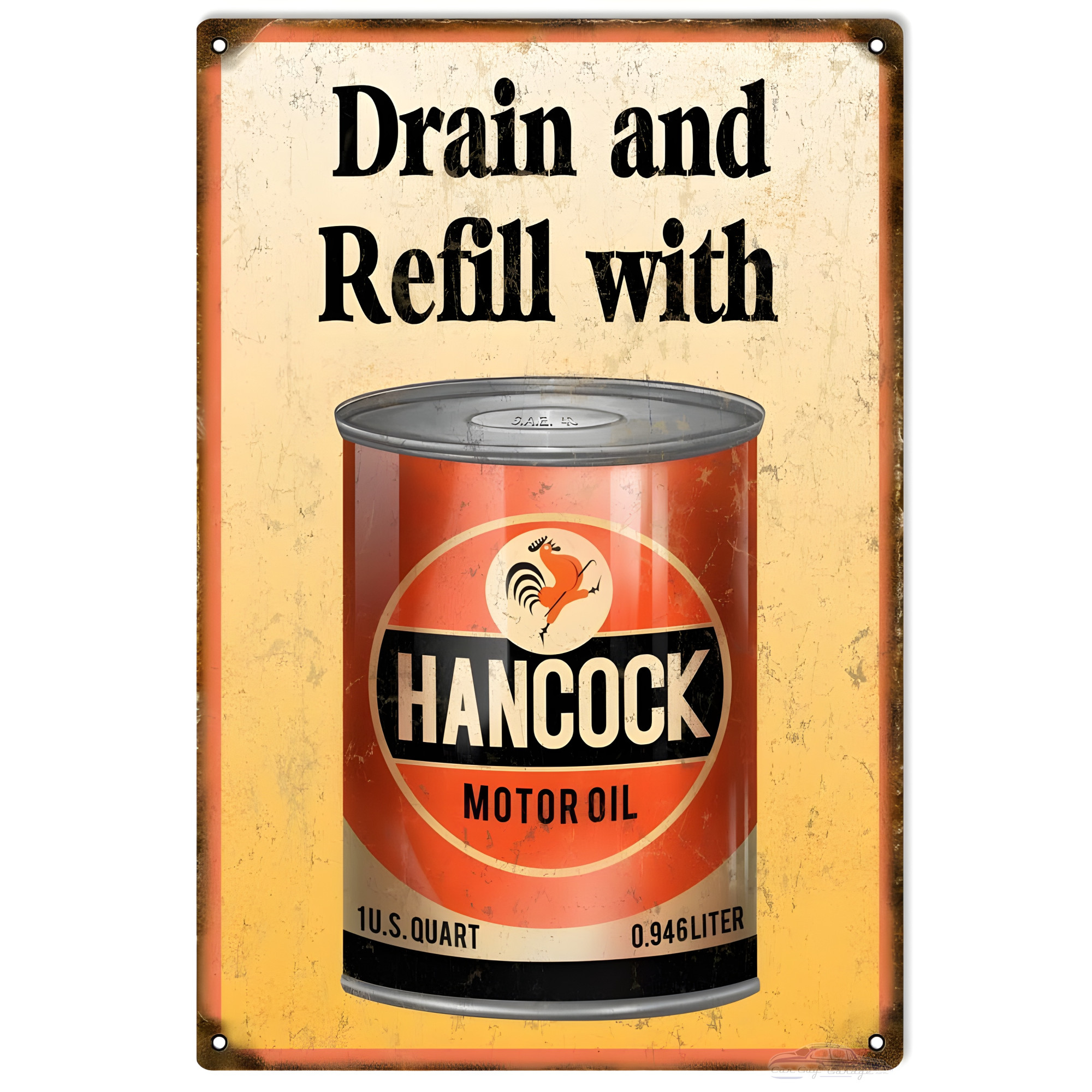 Drain And Refill Hancock Motor Oil Metal Sign - 12" x 18"