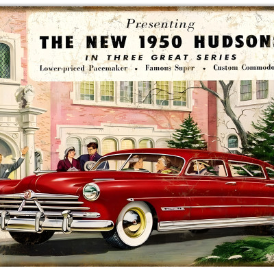 1950 Hudsons Automobile Metal Sign - 12" x 18"