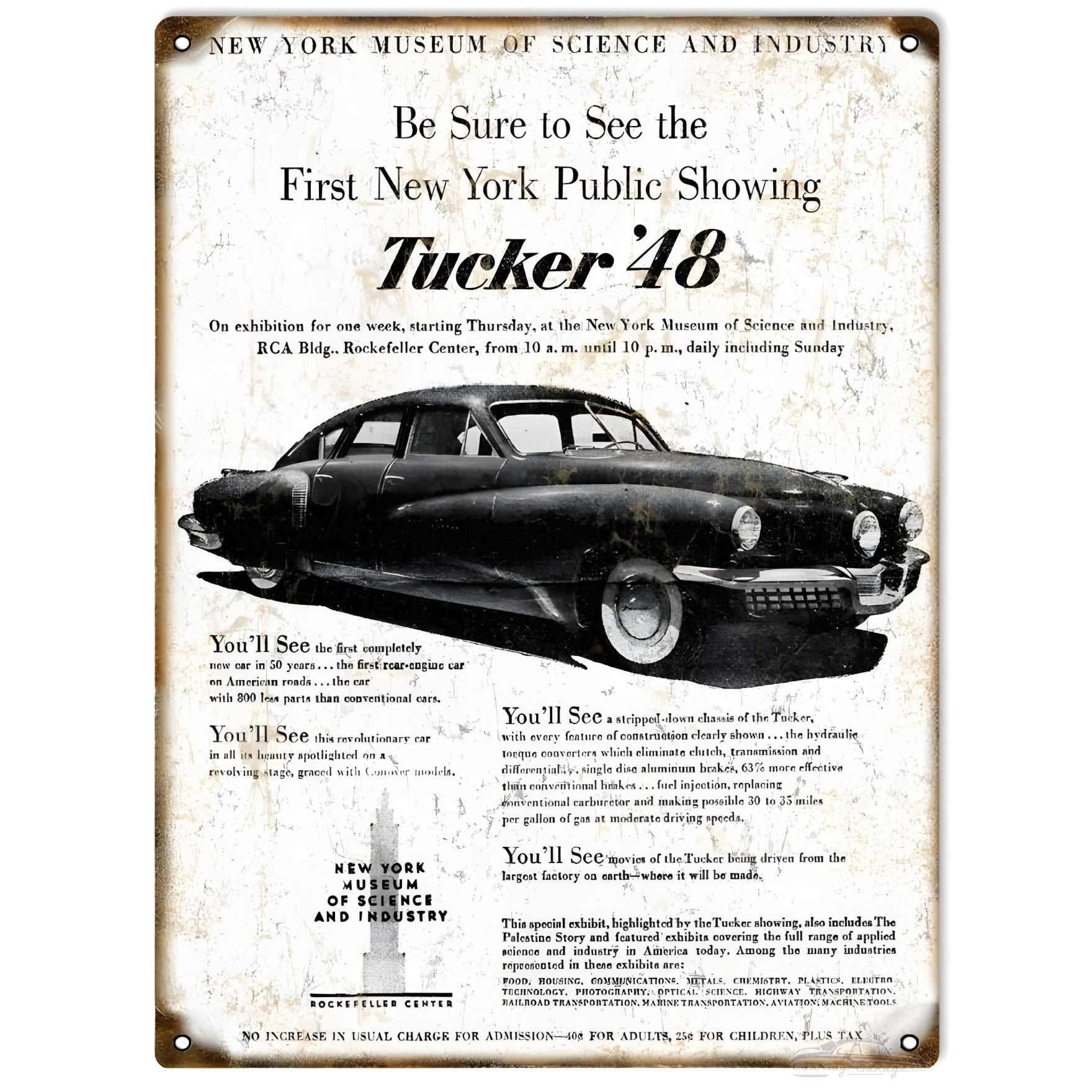 New York Museum Of Science And Industry Tucker 48 Metal Sign - 9" x 12"