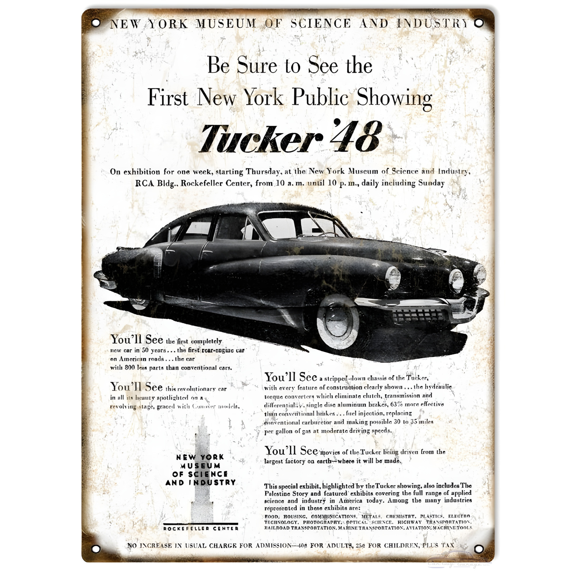 New York Museum Of Science And Industry Tucker 48 Metal Sign - 9" x 12"