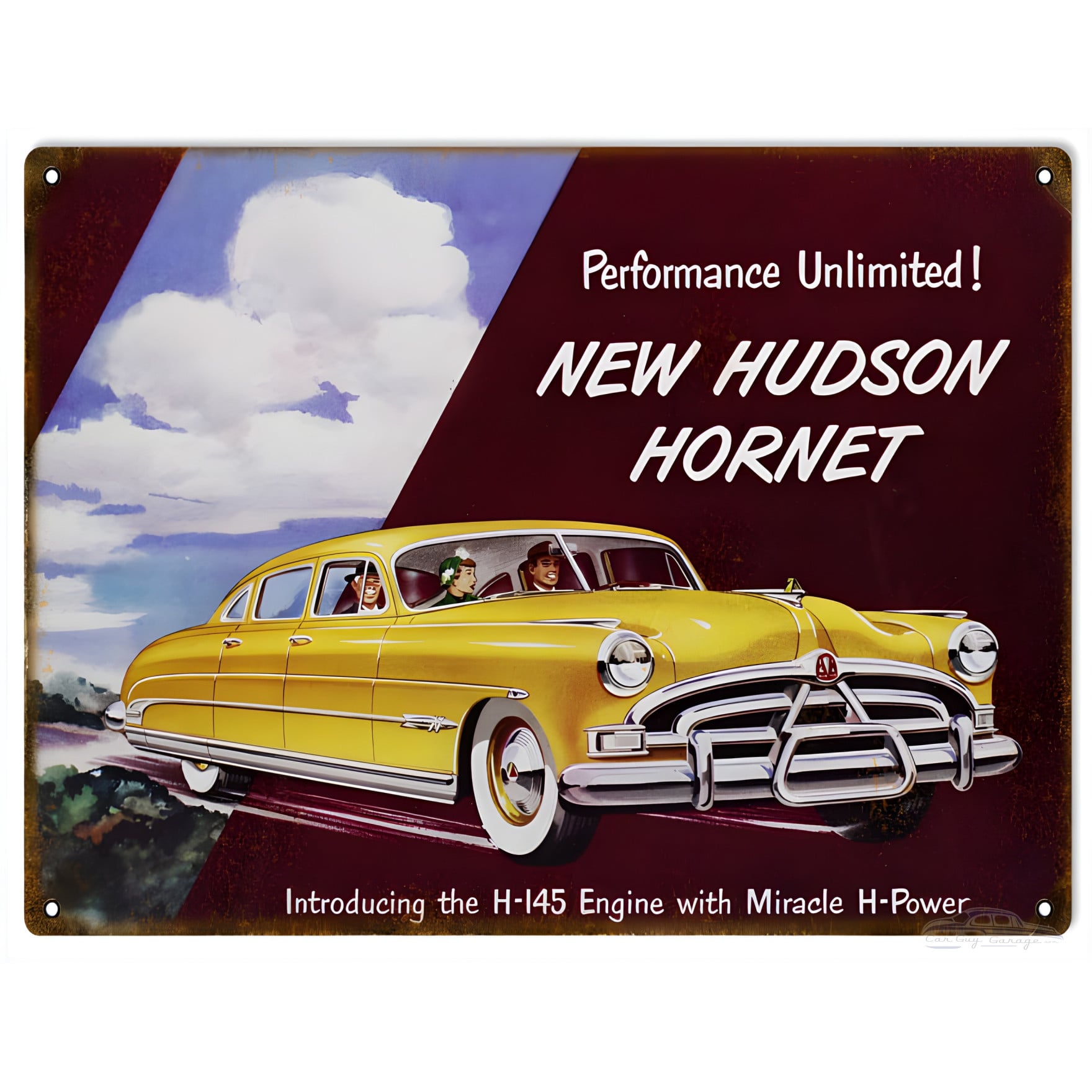 Hudson Hornet H-145 Engine Miracle H Power Metal Sign - 9" x 12"