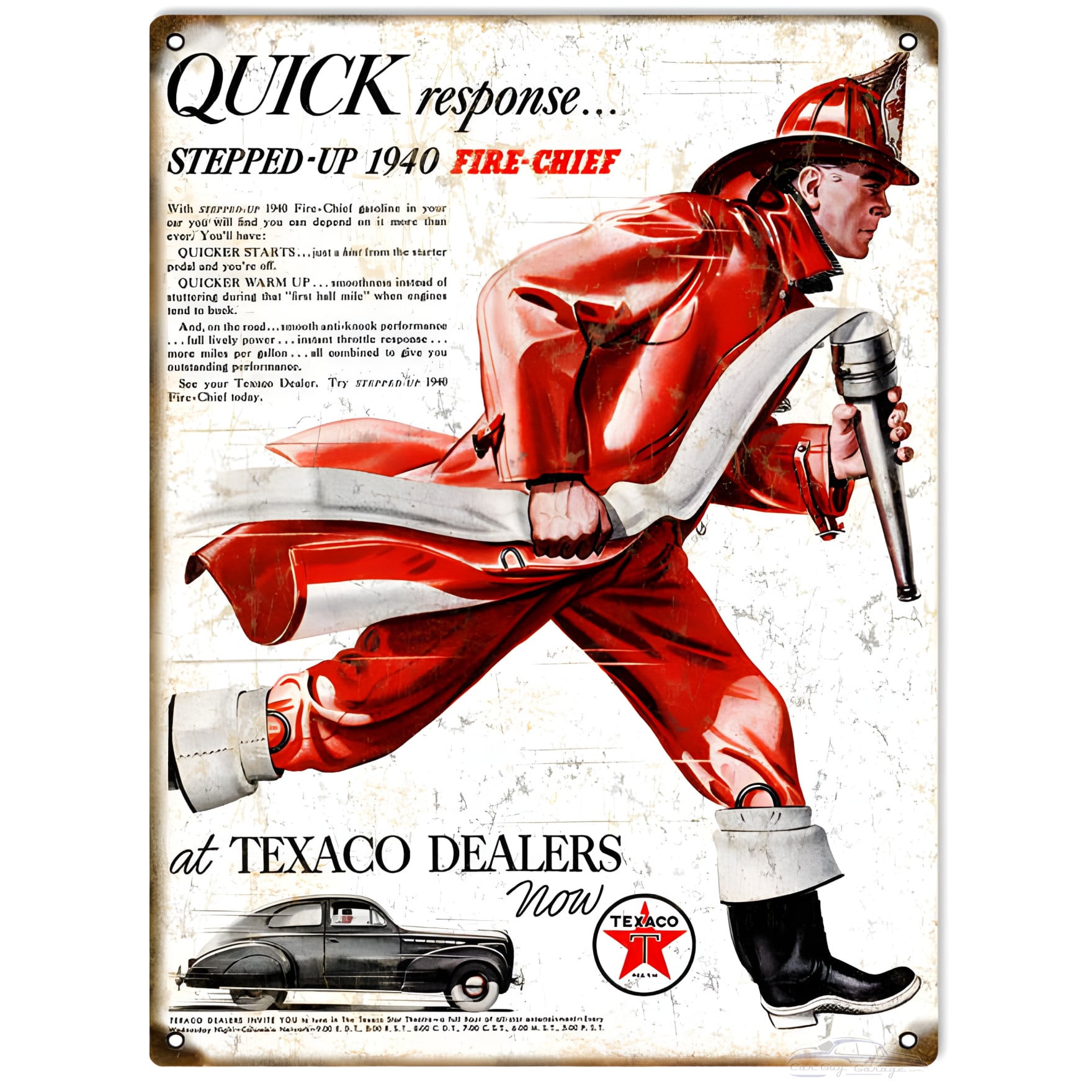 Texaco Fire Chief Dealers Metal Sign - 9" x 12"