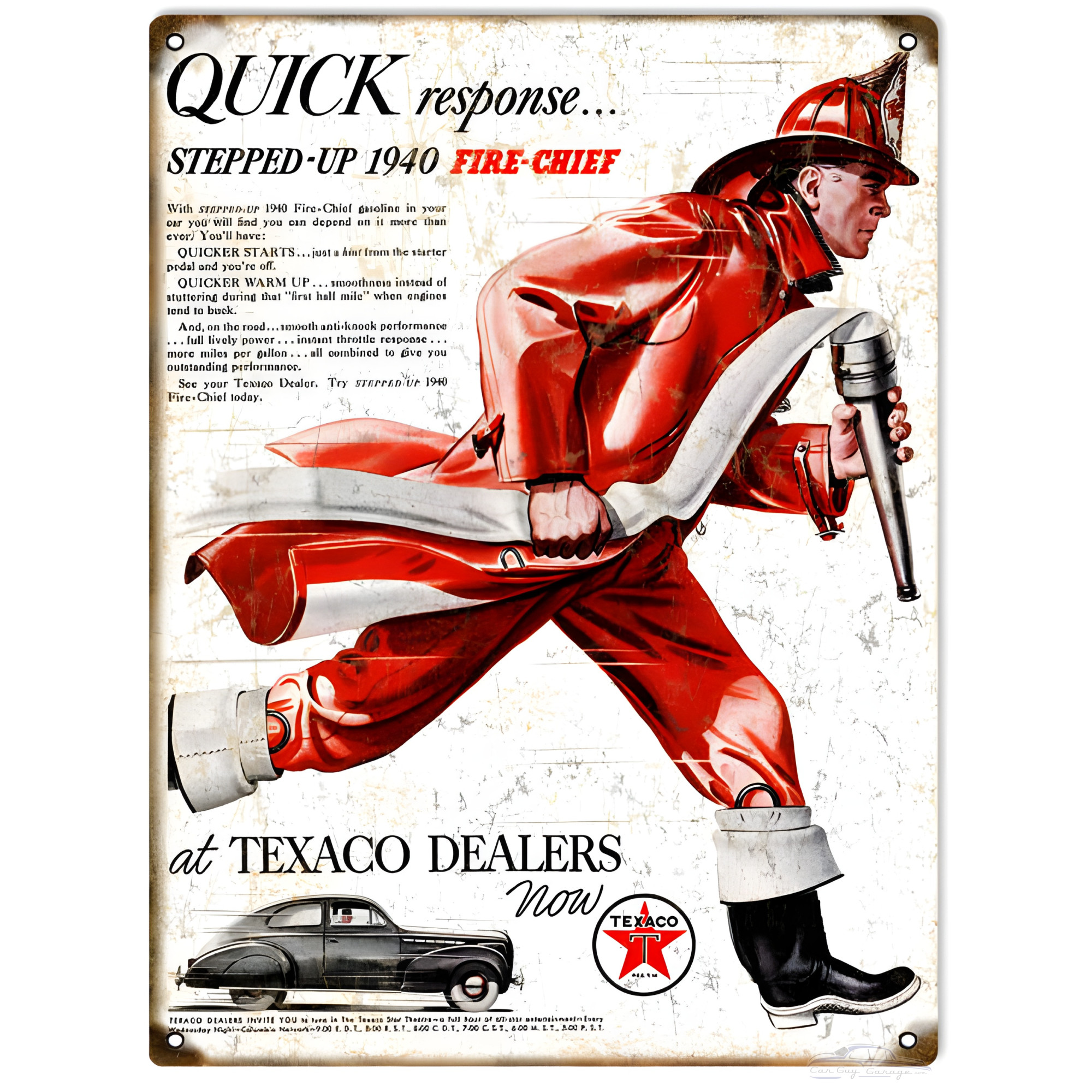 Texaco Fire Chief Dealers Metal Sign - 9" x 12"