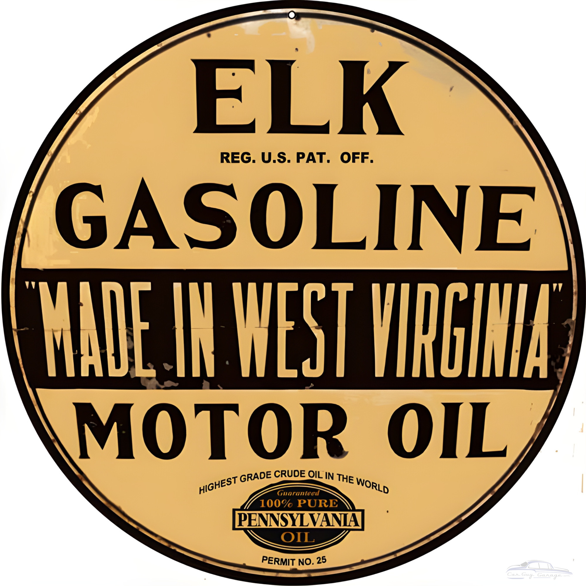 Elk Gasoline Metal Sign - 14" Round