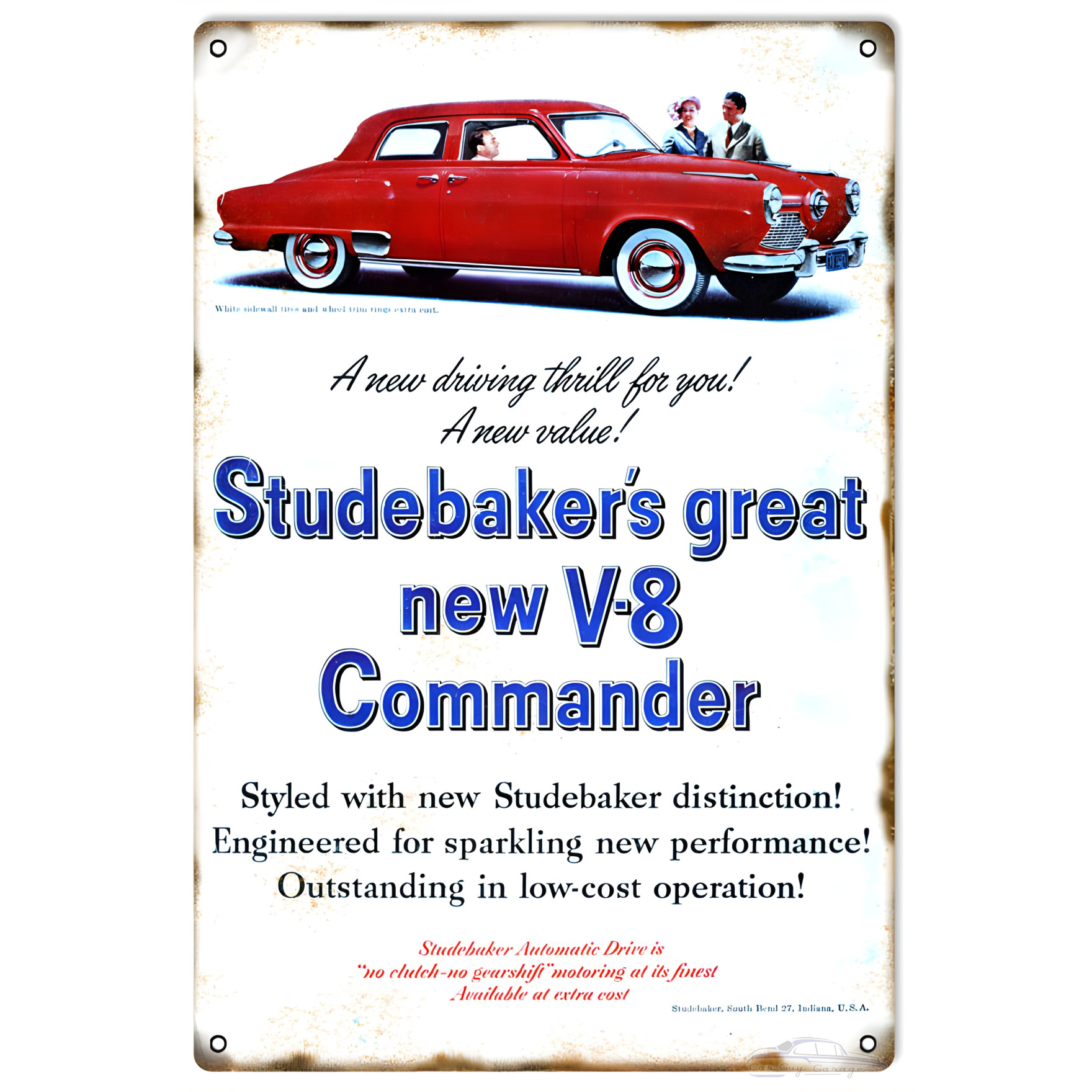 Studebaker V-8 Commander Metal Sign - 12" x 18"