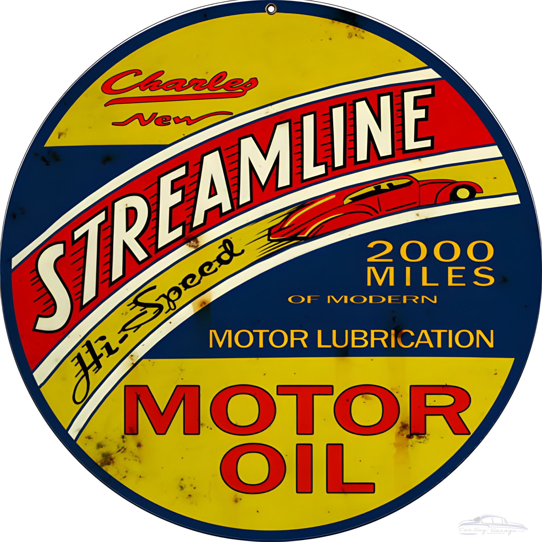 Charley Streamline Motor Oil Metal Sign - 14" Round