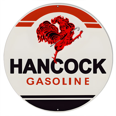 Hancock Rooster Gasoline Metal Sign - 18" Round