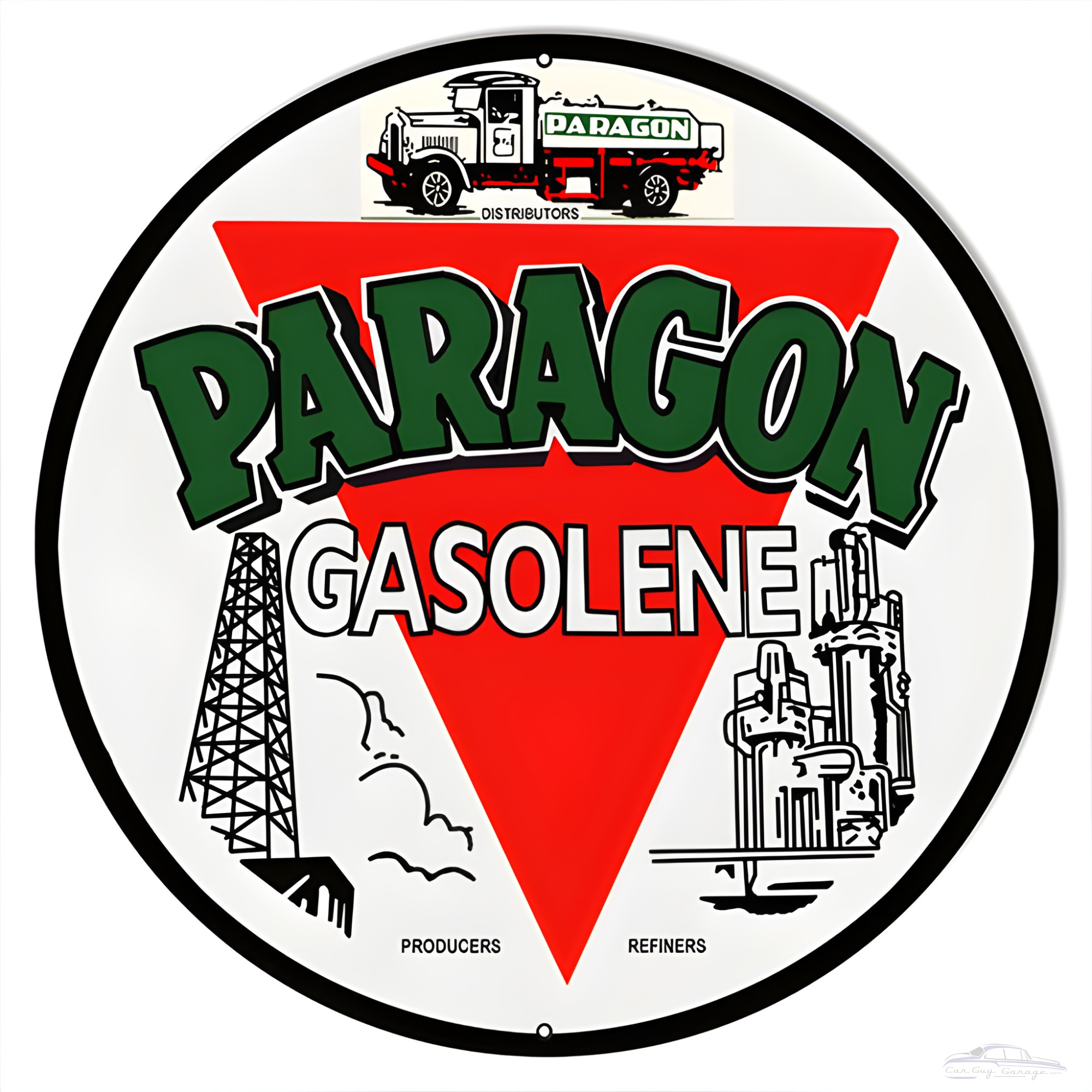 Large Paragon Gasolene Metal Sign - 18" Round