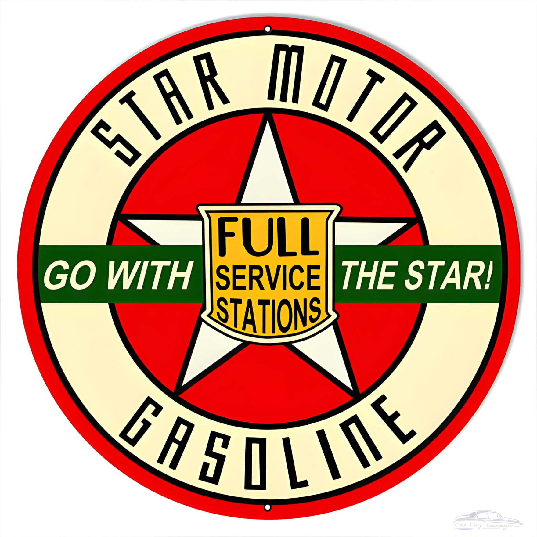 Go With Star Gasoline Motor Oil Metal Sign - 24" Round